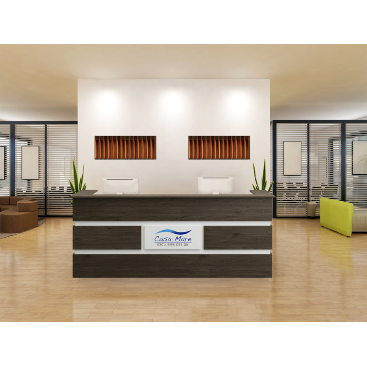 Latitude Run® 87" Wood Office Reception Desk Counter & Drawers ...