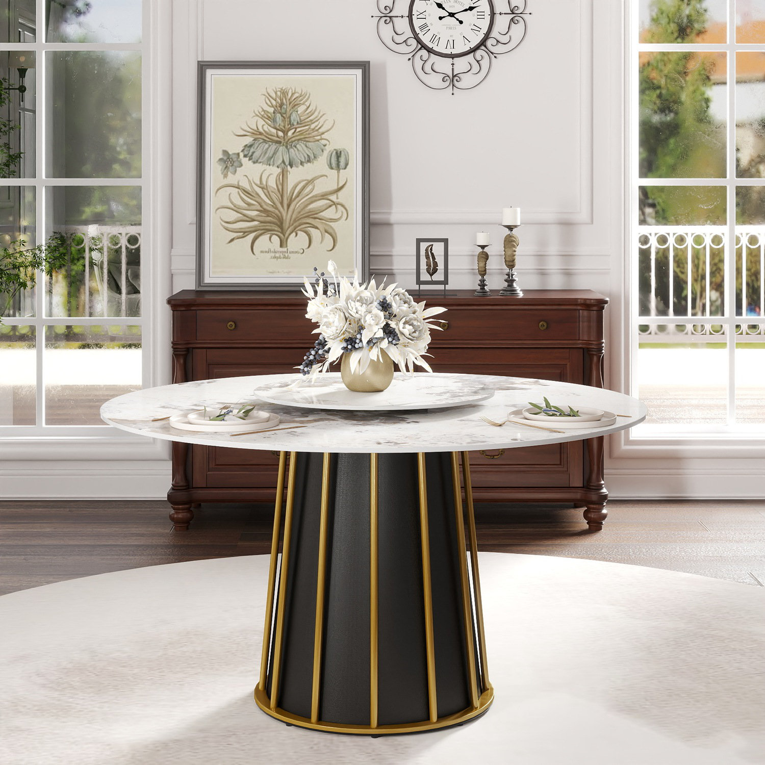 Orren Ellis Modern Artificial Stone Round Carbon Steel Base Dining ...