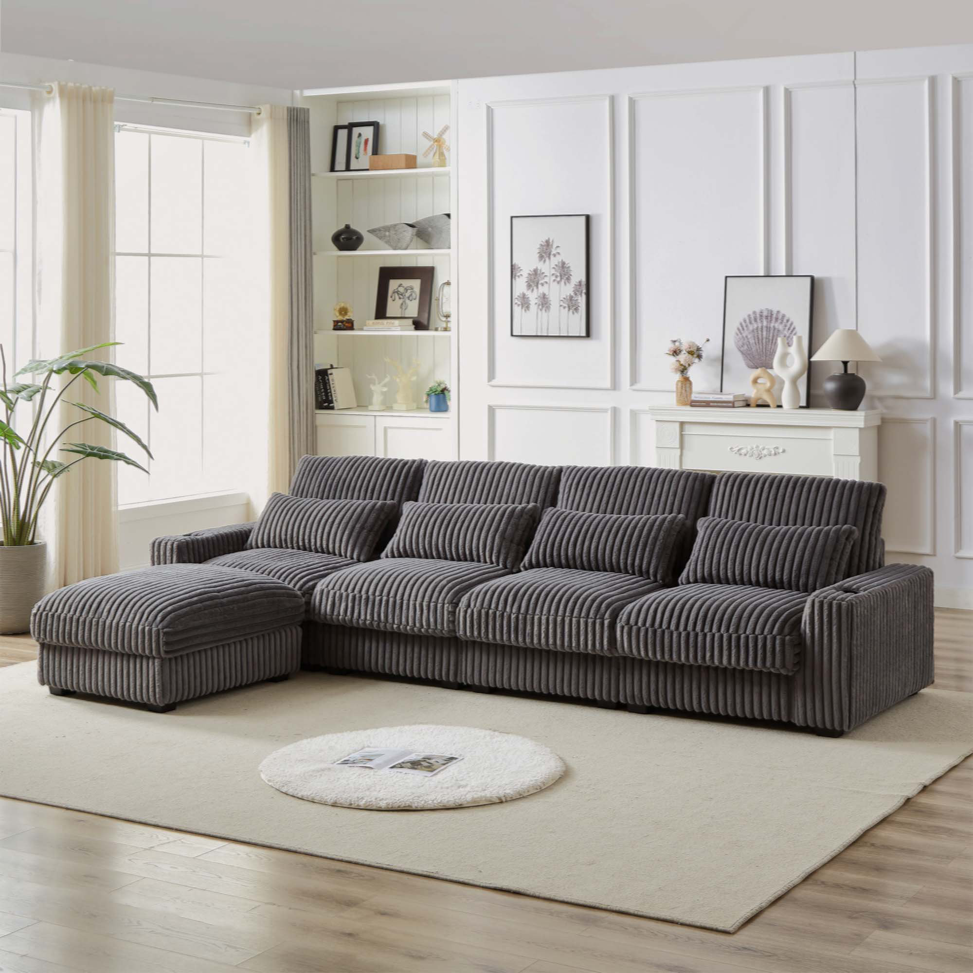 Everly Quinn 126-Inch Corduroy With Cup Holder Super Large L-Shaped ...