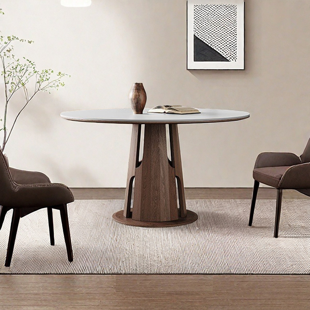 Sleek Surface Designs Minimalist Round Dining Table with Rock Panel ...