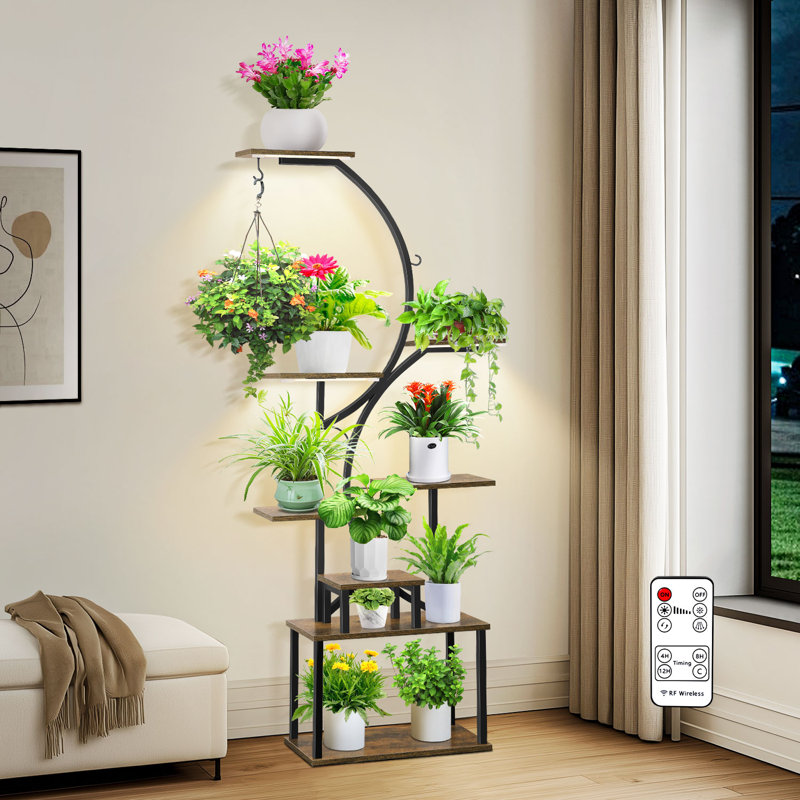 17 Stories Harita 8 Tiered 65“ Tall Plant Stand Indoor with Grow Lights ...