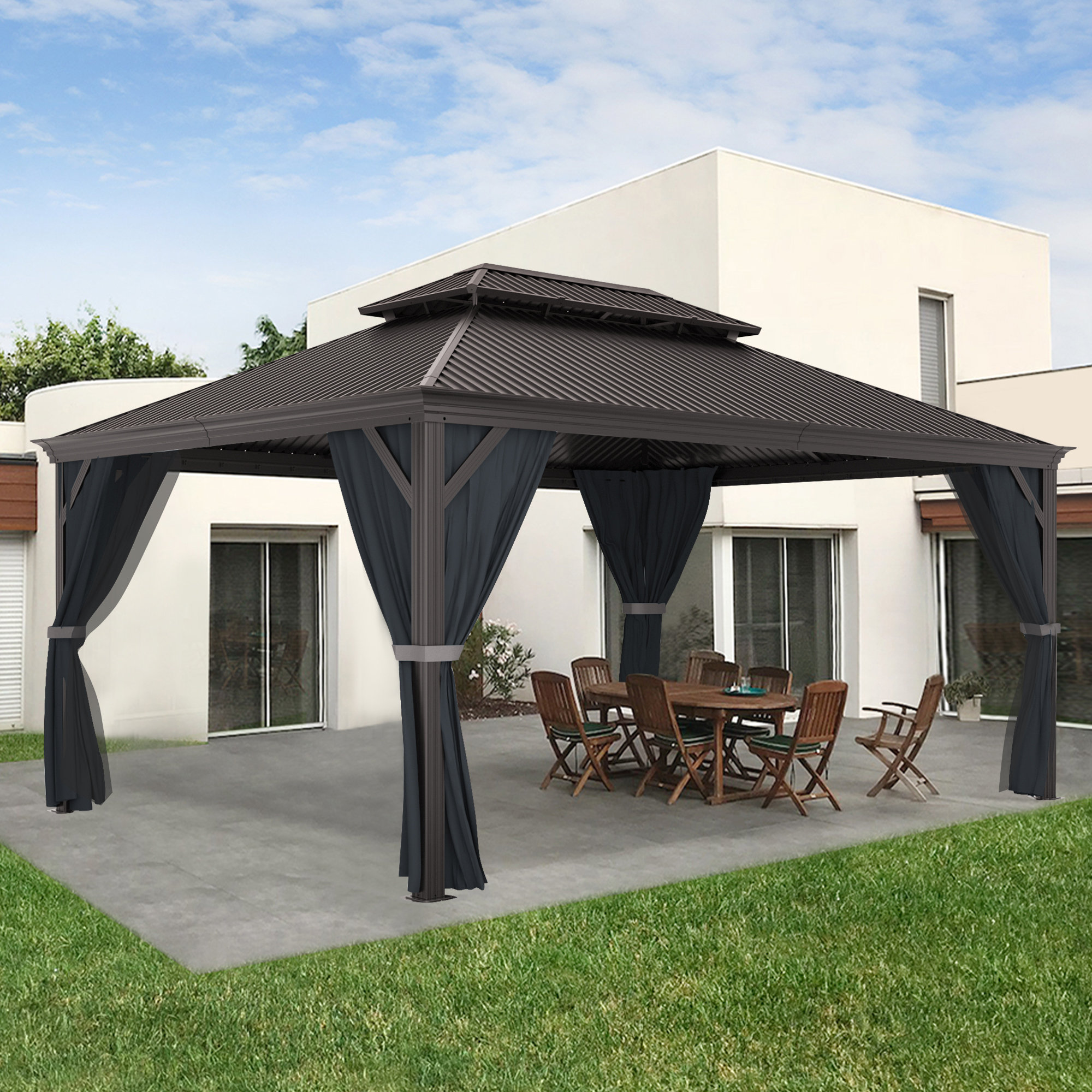 HUUHRIN Pavillon de jardin d'extérieur en aluminium, pavillon à toit ...