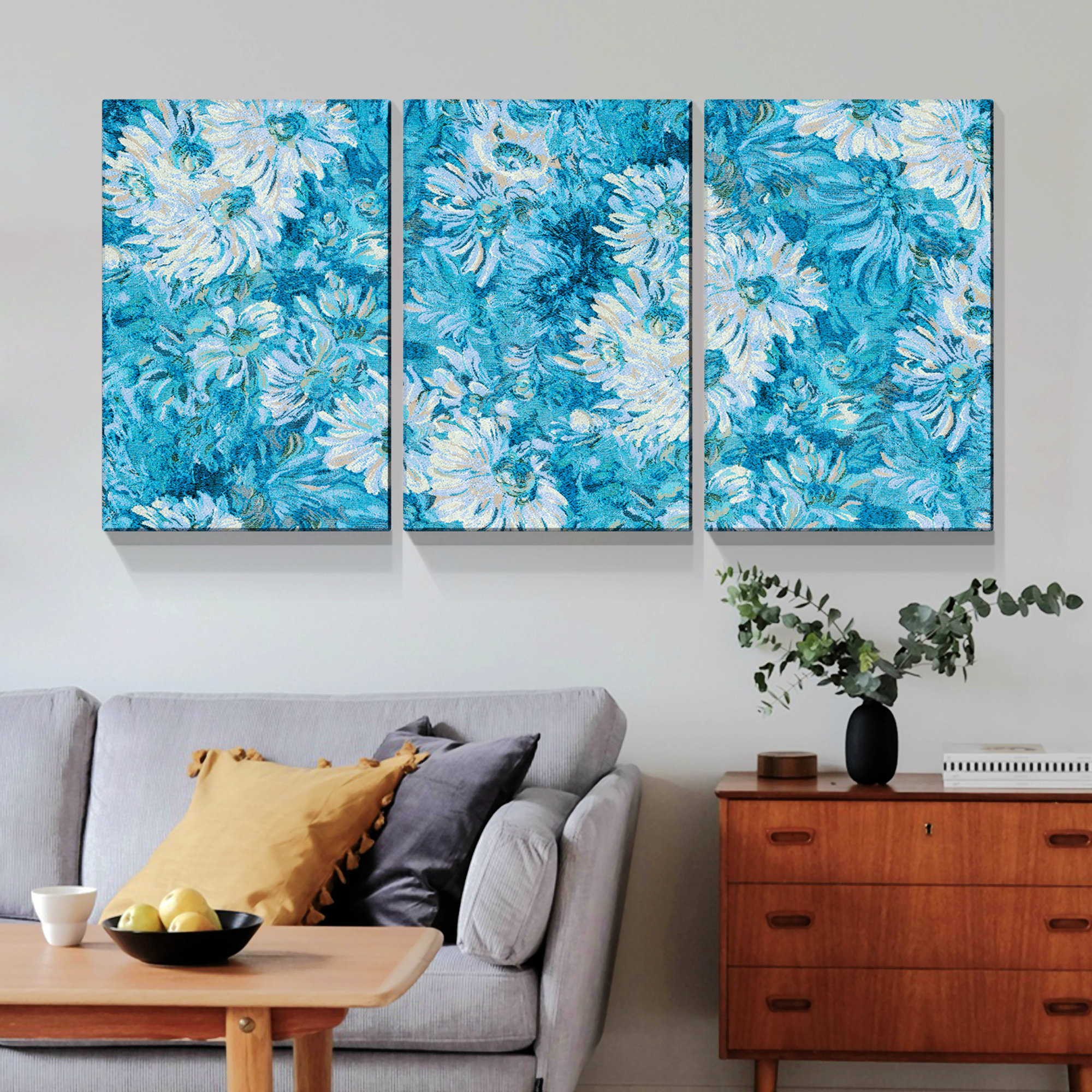 August Grove Abstract Painting,Cyan Color Daisy Oil Painting Style ...