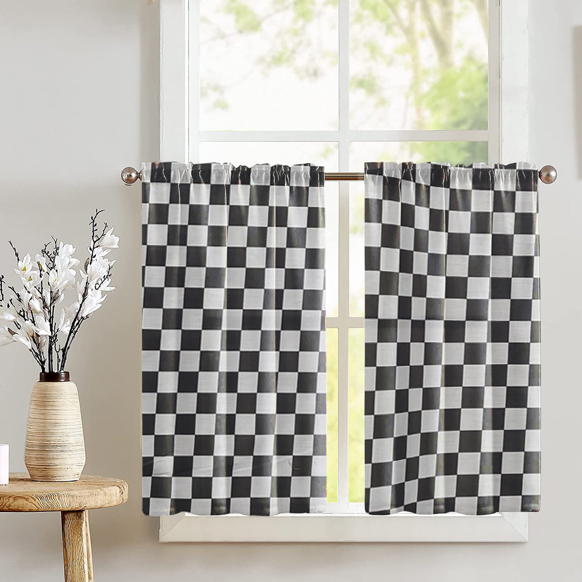 lovemyfabric Checkerboard Print Cafe Tier Curtains | Wayfair