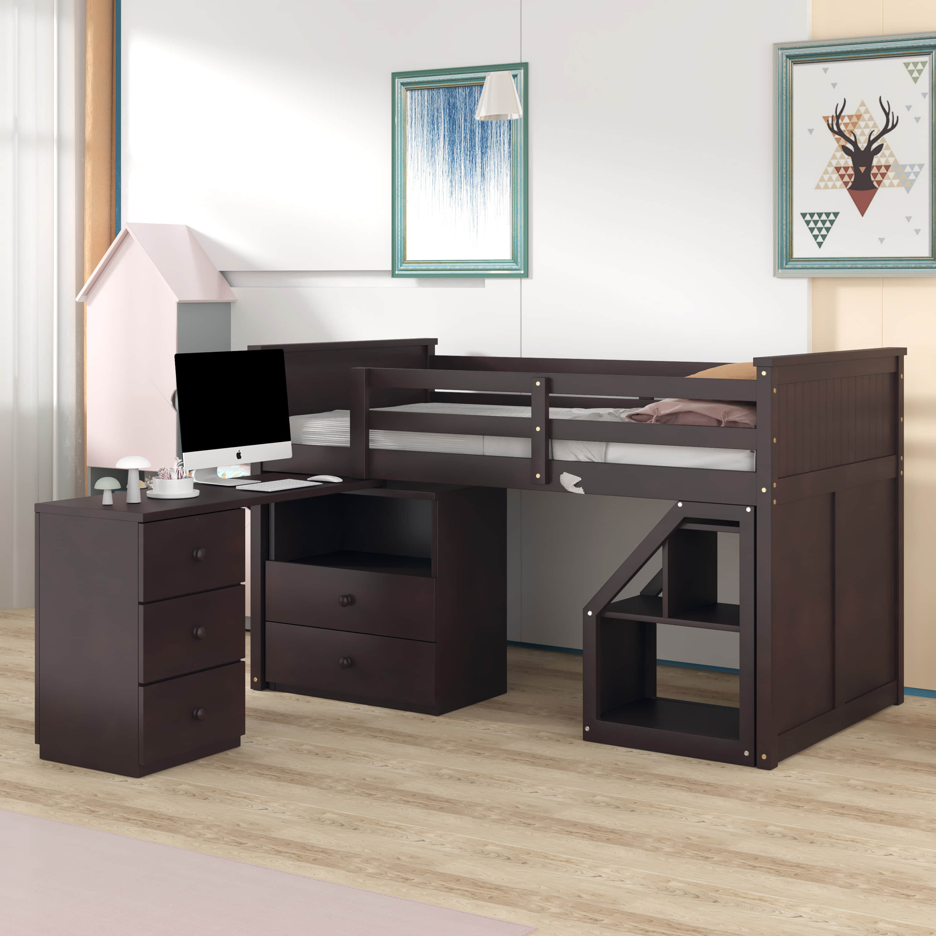 Harriet Bee Ernesha Loft Bed Low Study Twin Size Loft Bed With Storage ...