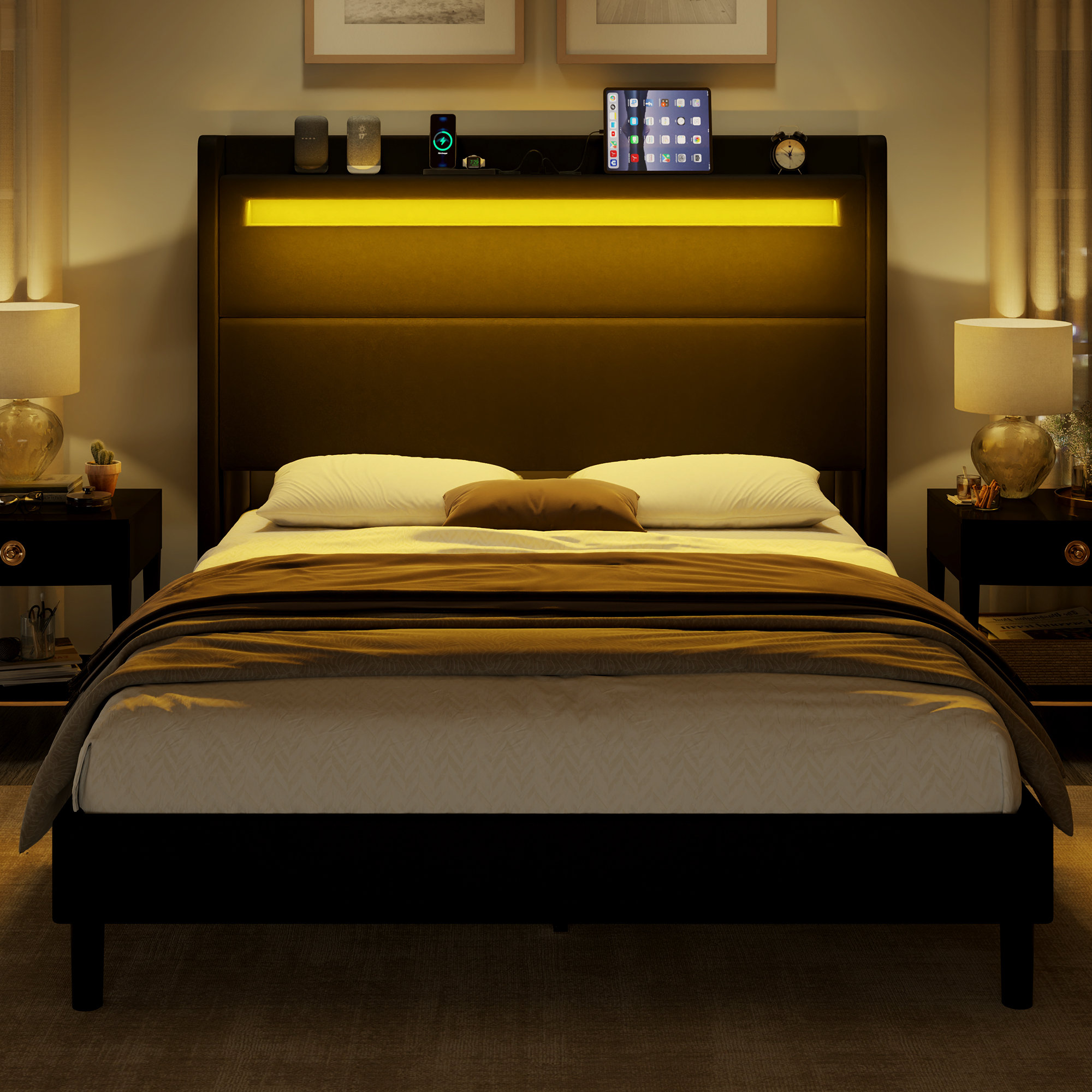 Wade Logan® Cendi 50'' Upholstered Platform Bed with LED Lights ...