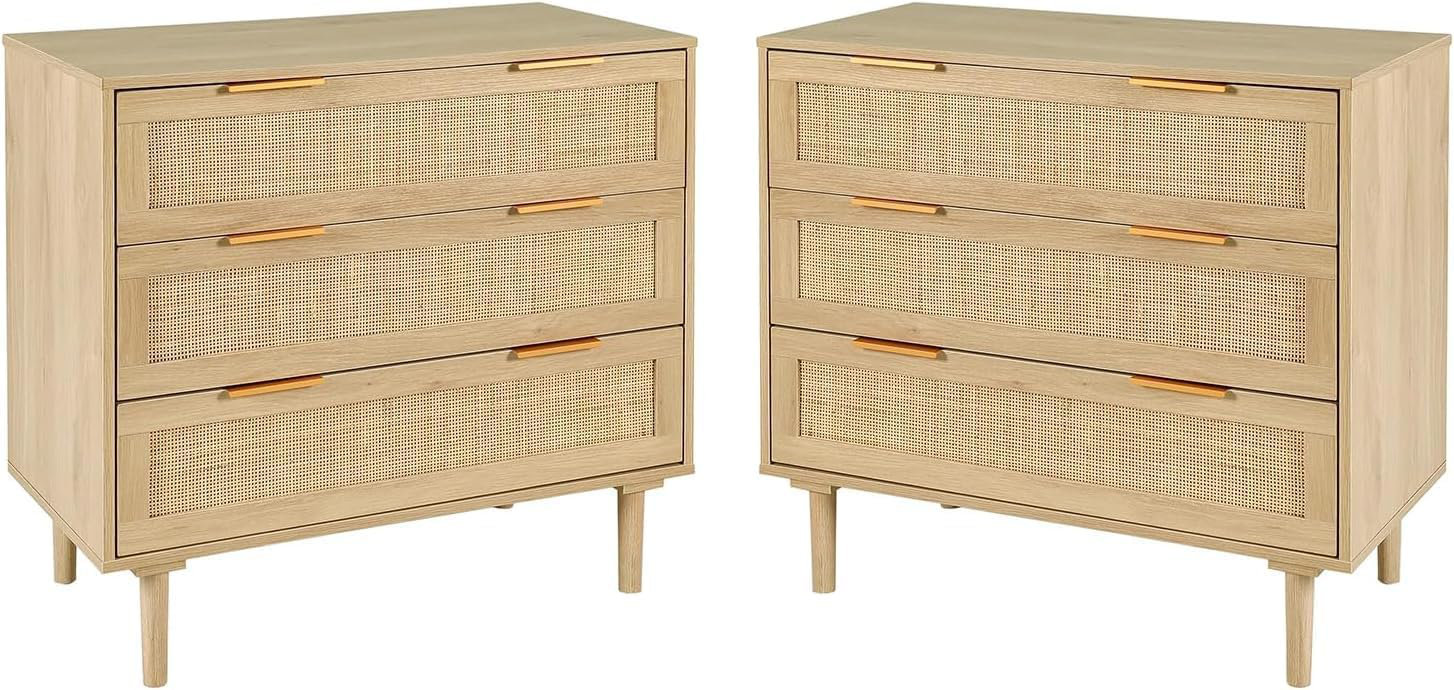 East Urban Home Rattan 3 Drawer Large Nightstand Set Of 2 | Wayfair