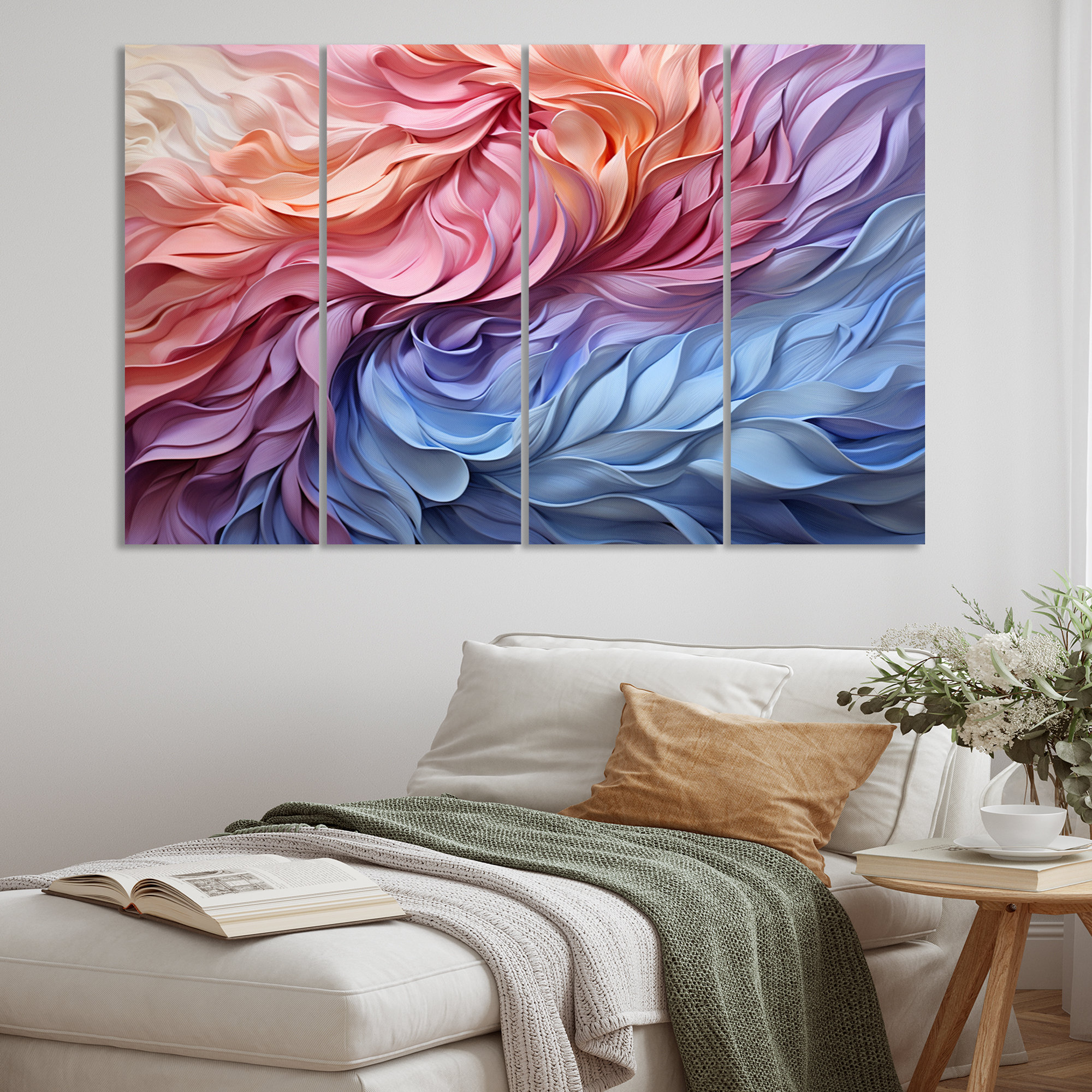 Design Art Pastel Swirls - Abstract Spirals Canvas Print - 4 Panels ...