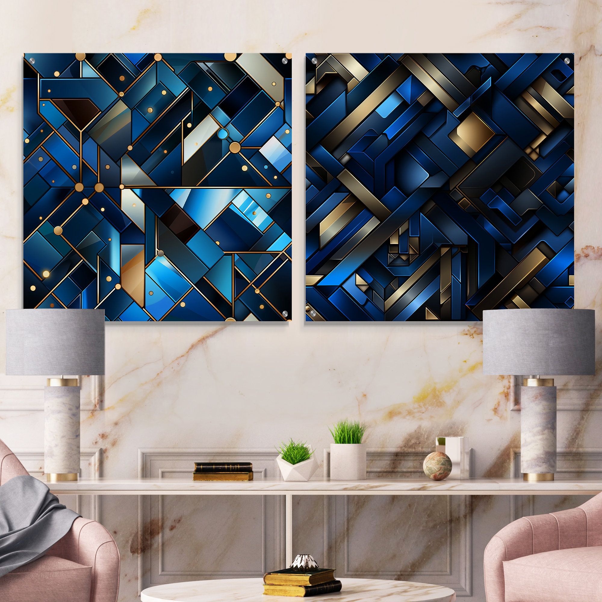 Design Art Industrial Cobalt Blue Harmony Geometric - Abstract ...