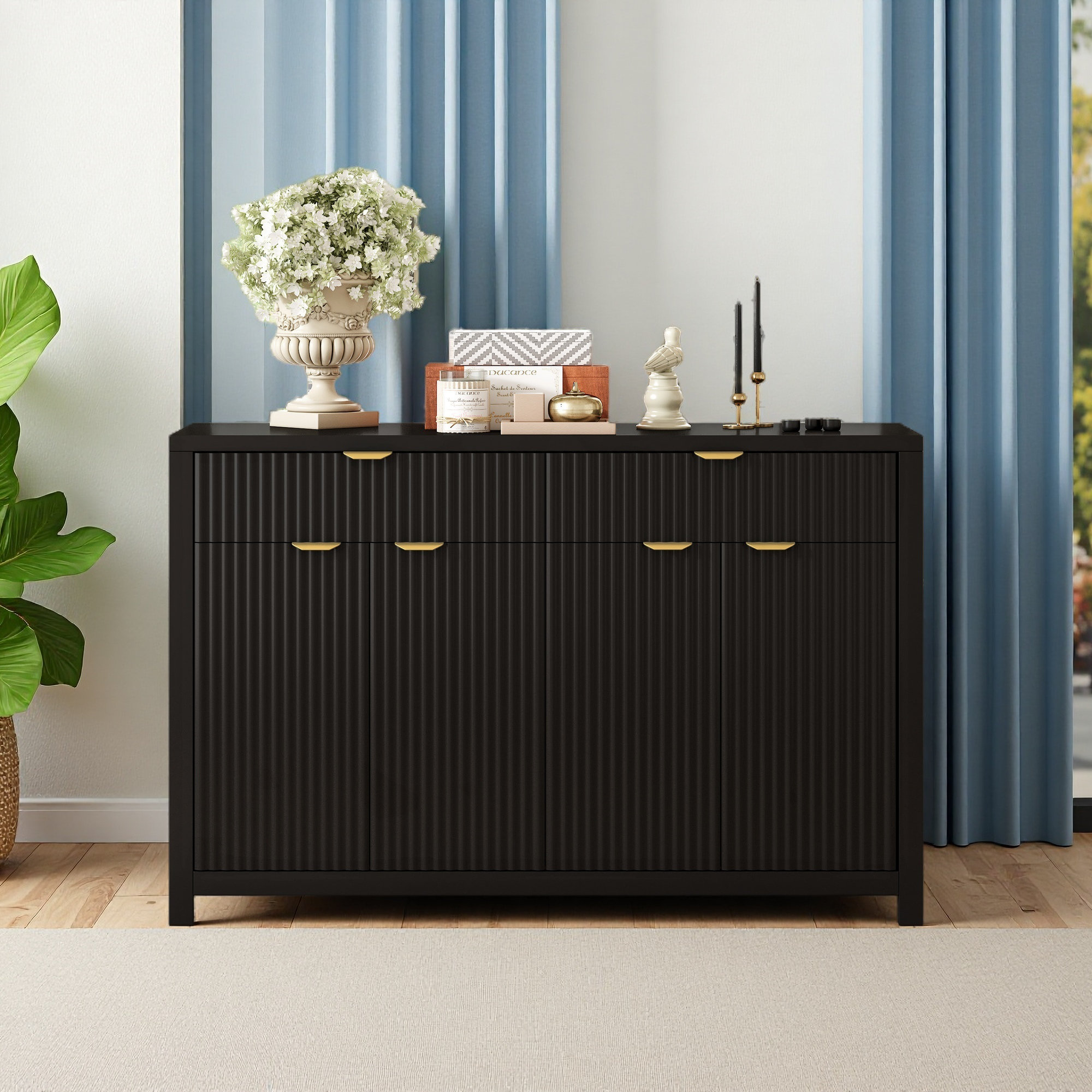 Ebern Designs Modern Wave-Pattern Sideboard Cabinet With 2 Drawers And 4 Doors - Wayfair Canada