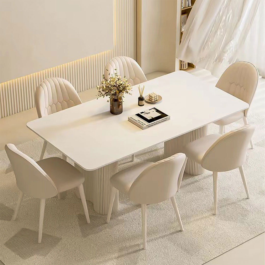 Orren Ellis 6 - Person White Rectangular Sintered Stone Tabletop Dining ...