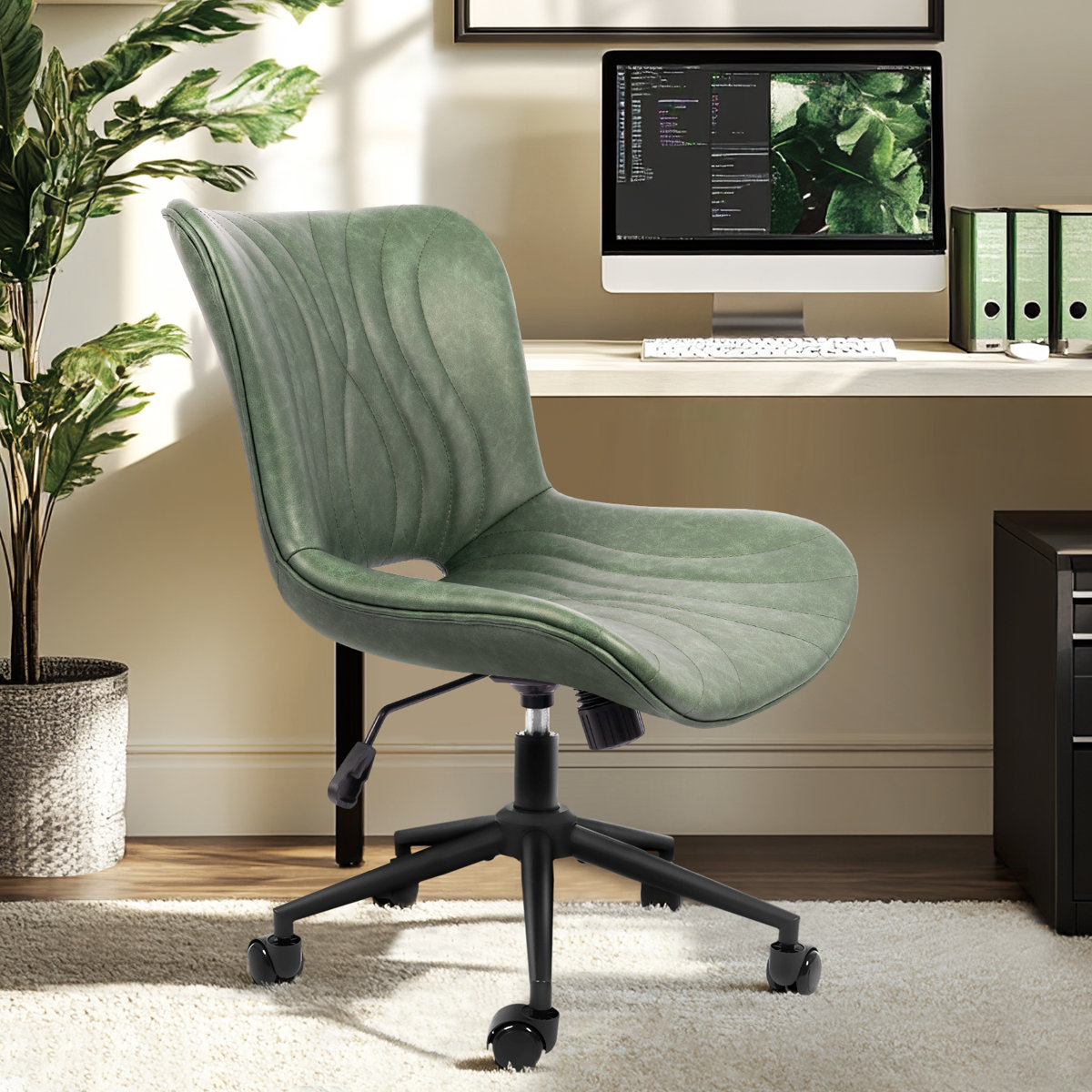 George Oliver Upholstered Armless Home Office Chair Small Desk Chair ...