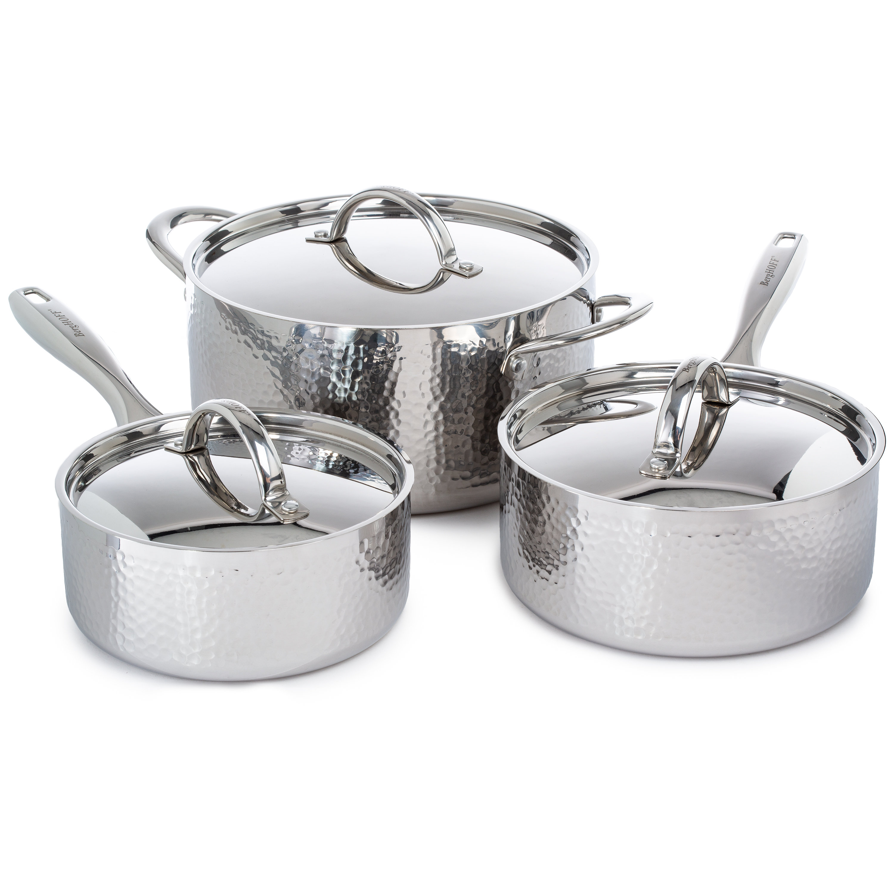BergHOFF Vintage Tri-Ply Hammered Stainless Steel 6Pc Starter Cookware ...