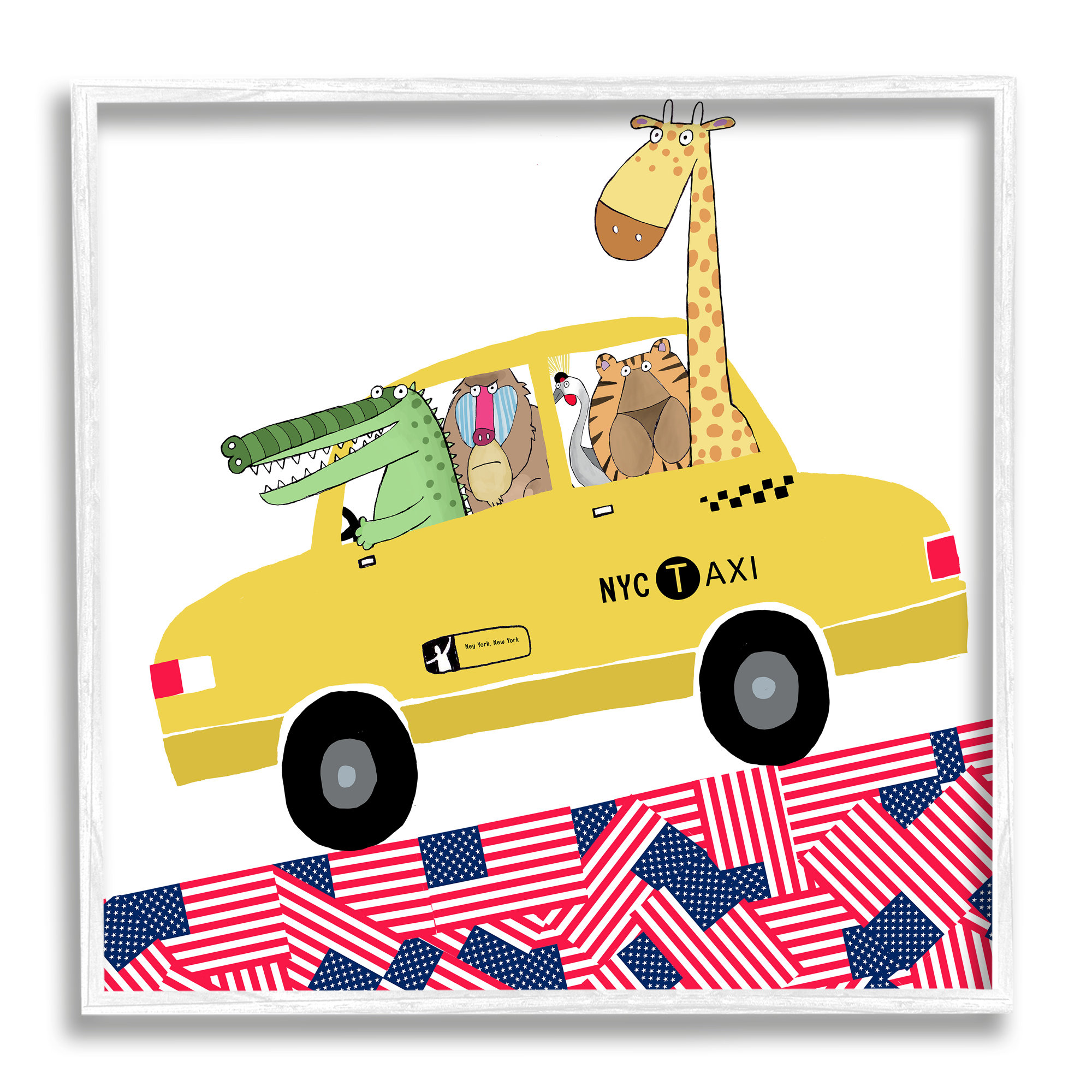 Mason & Marbles Animals In NYC Taxi Framed Giclee Art Design By Carla ...