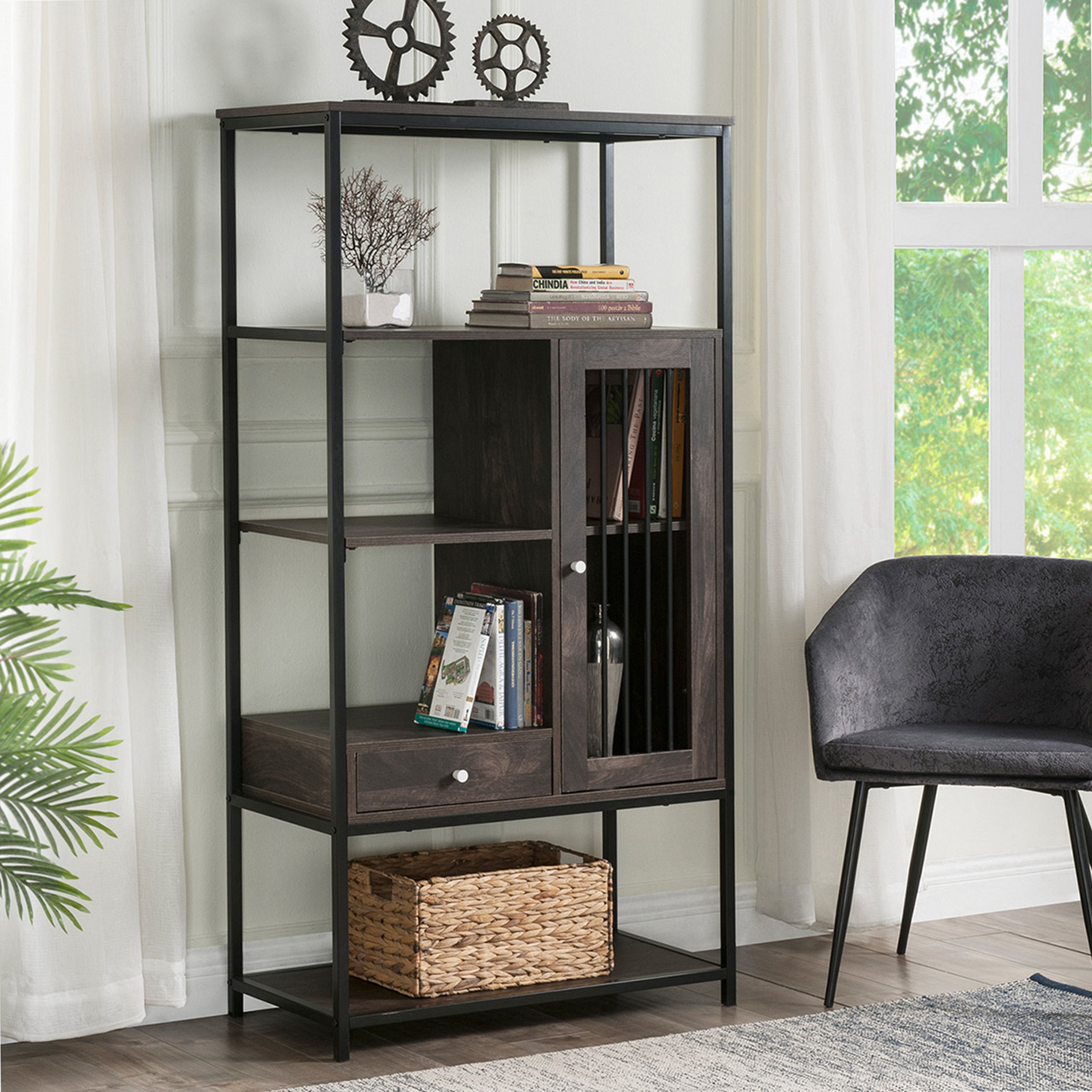 17 Stories 61" H x 31.4'' W Metal Bookcase | Wayfair