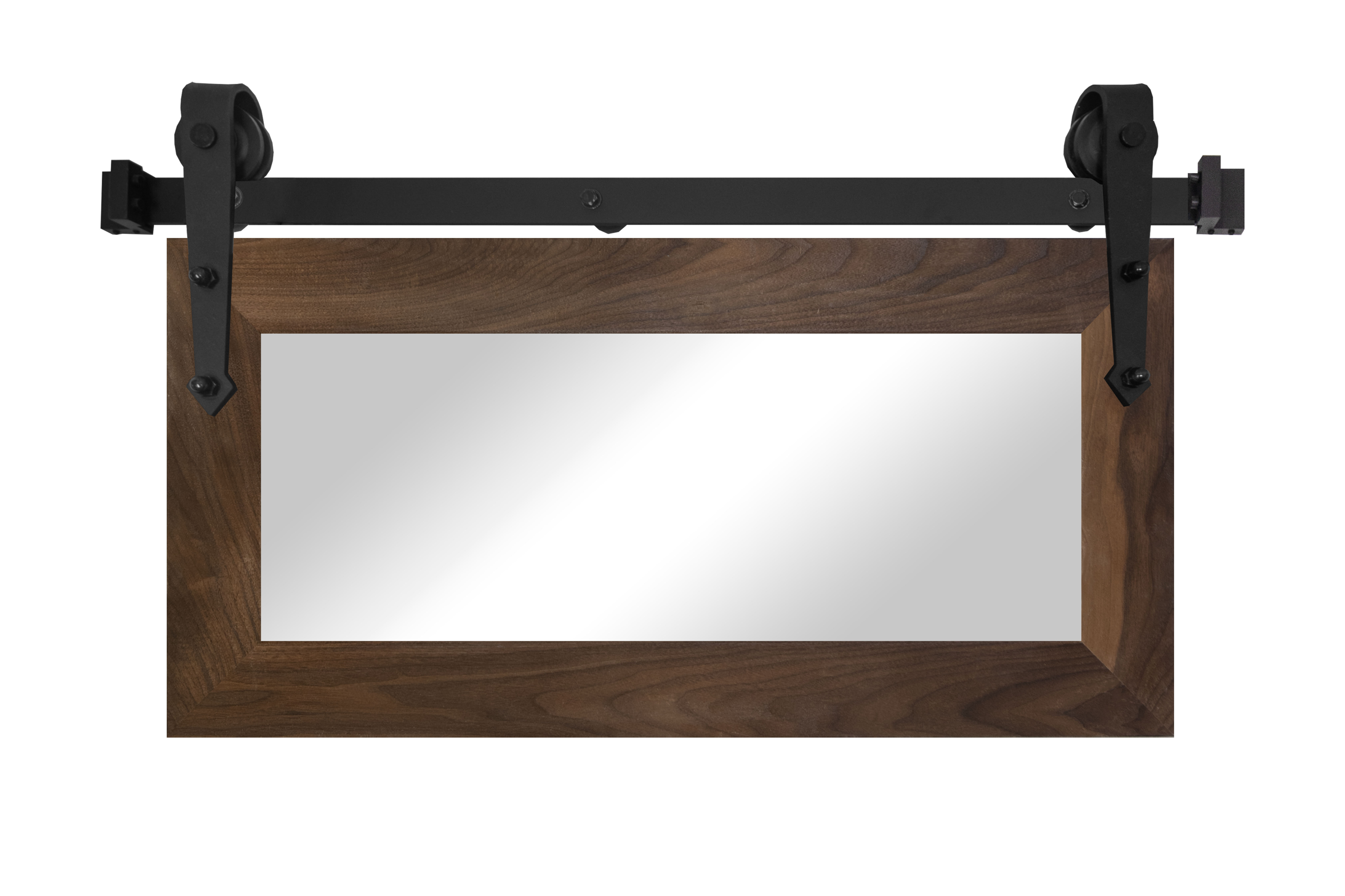 Rayne Mirrors Ozark Hardwood Walnut Mirror With Steel Barn Door Rail - Wayfair Canada