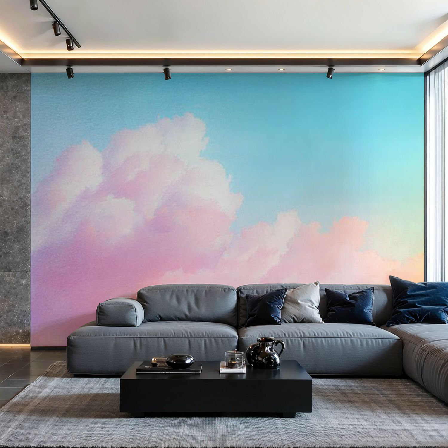 Ivy Bronx Peel and Stick Canvas Wallpaper Wall Mural Pastel sky cloud ...