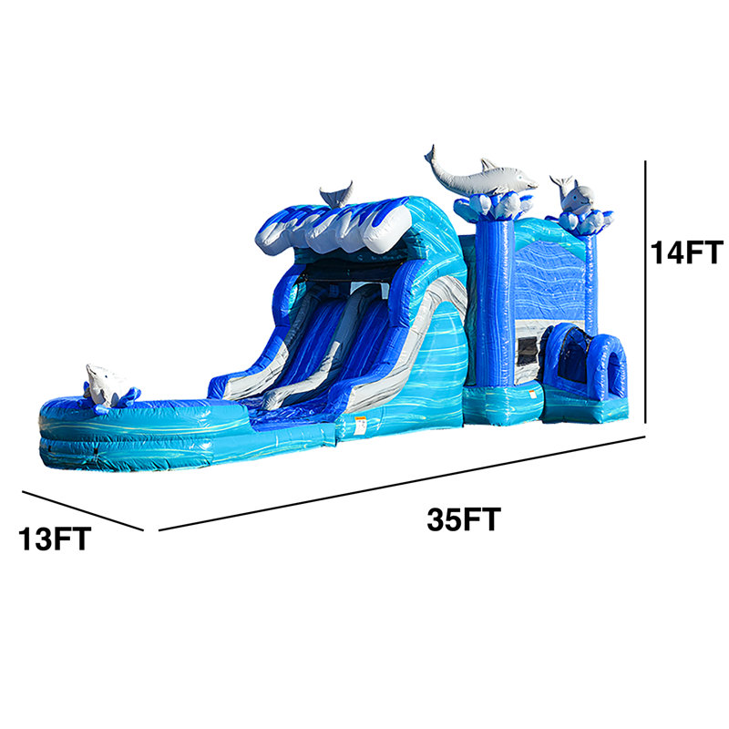 JumpOrange Dolphins Commercial Grade Bounce House Water Slide with ...