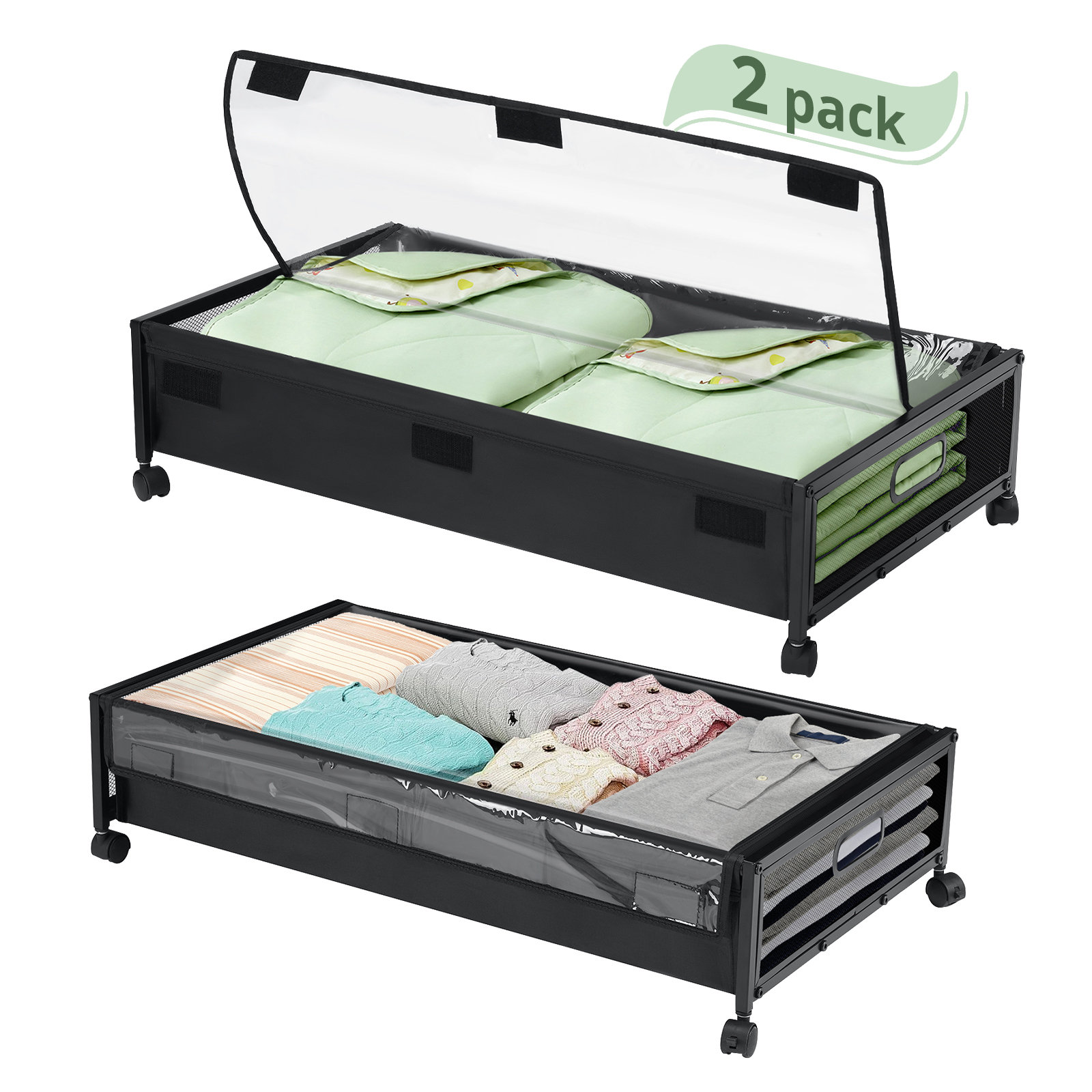 17 Stories Clothes Storage, Storage Box With wheels (Set of 2) | Wayfair