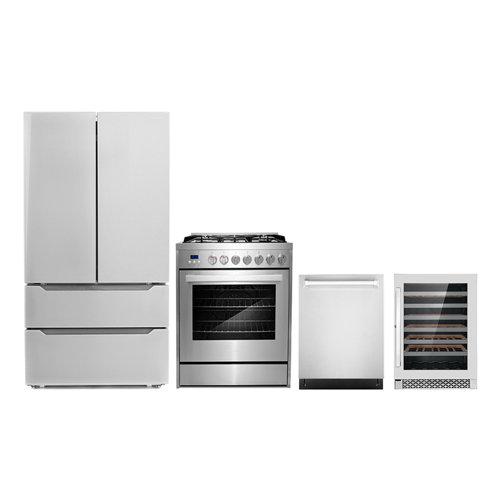 Cosmo 4 Piece Kitchen Appliance Package with French Door Refrigerator ...