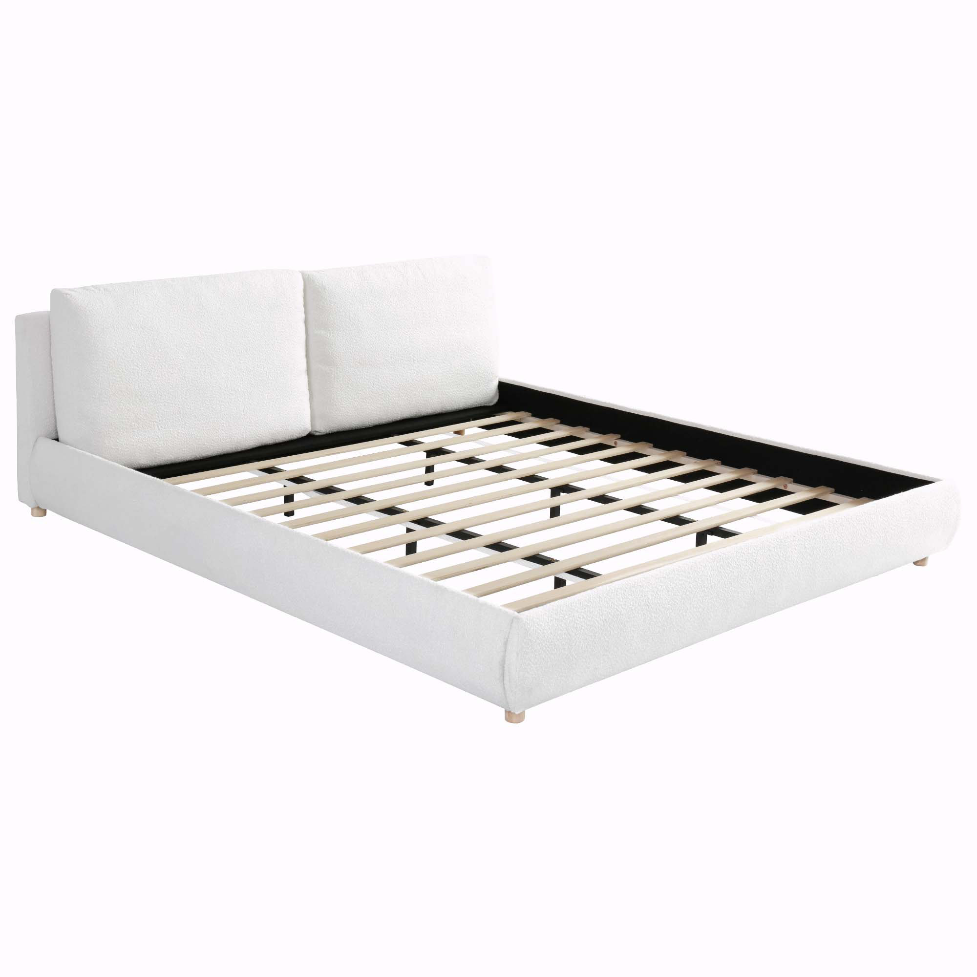 Latitude Run® Boucle Upholstered Platform Bed with Two Removable Pillow ...
