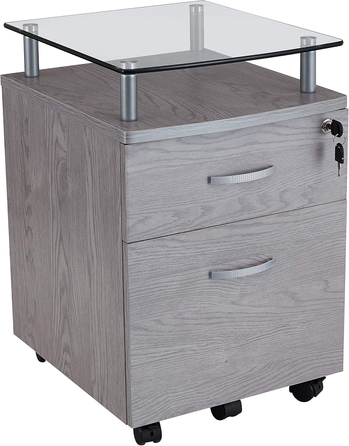 Latitude Run® 2-Drawer Rolling File Cabinet With Lock And Glass Top ...