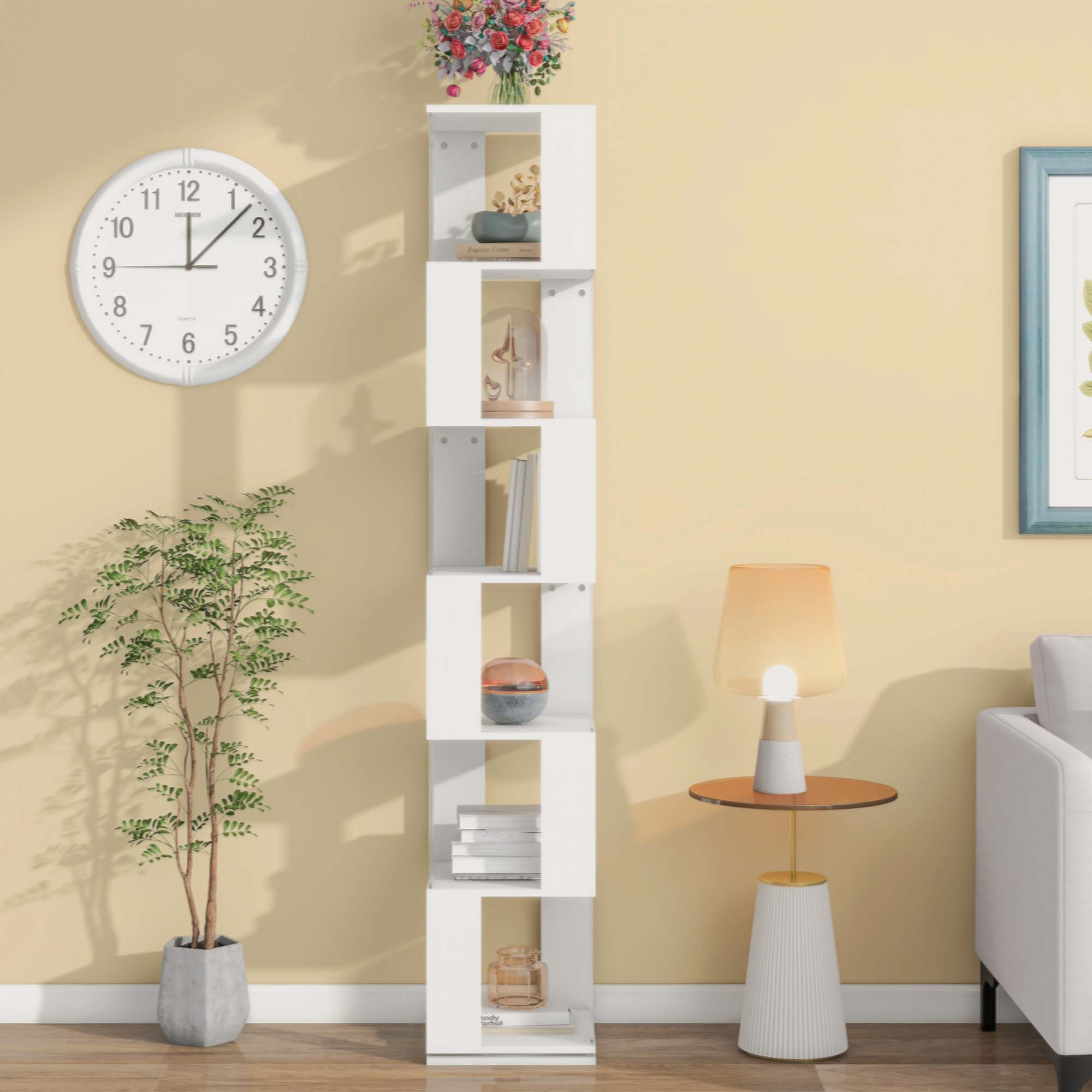 George Oliver 6 Tier Rotating Bookshelf, Floor Rack Simple Bookcase With Acrylic Plate Student ...