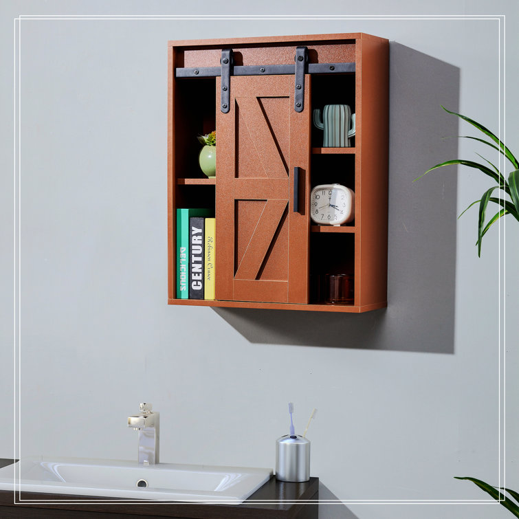 Gracie Oaks Mattigan Rustic Wooden Wall Mounted Storage Cabinet with ...