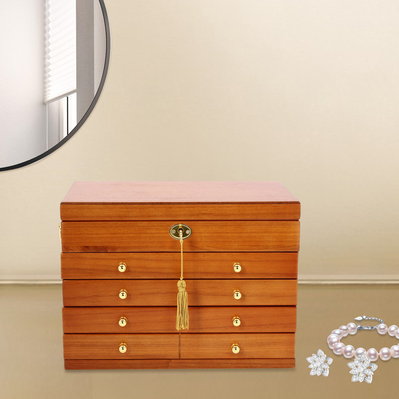 Winston Porter 5-Tier Wooden Jewelry Organizer Box with Lock & Reviews ...
