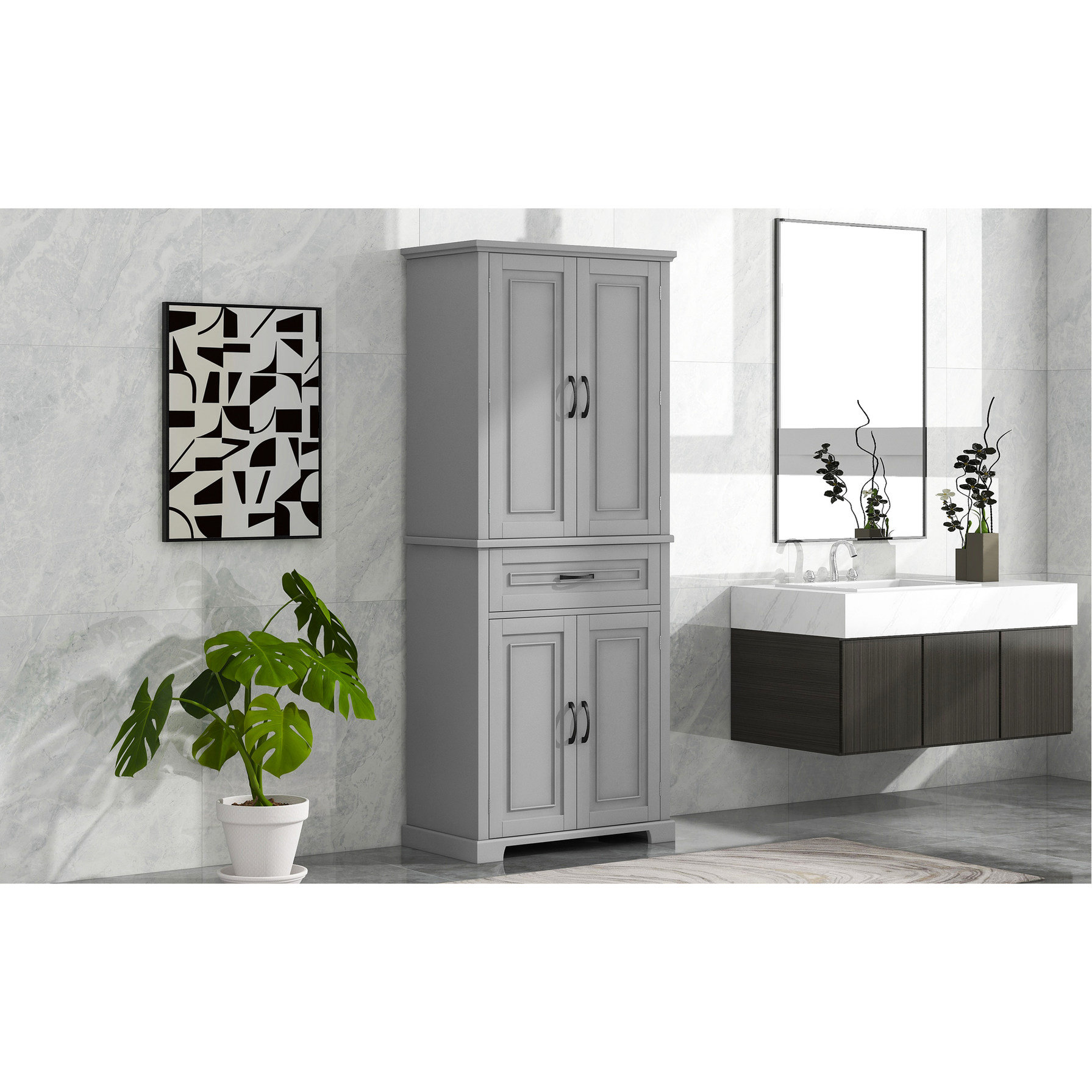 Red Barrel Studio® Grey Storage Unit For Bathroom With Efficient Space ...