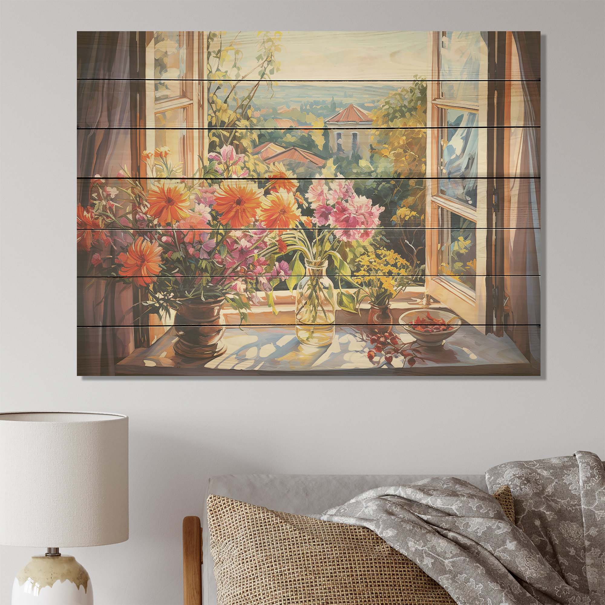 Winston Porter Orange And Green French Window View I - Floral Window On ...
