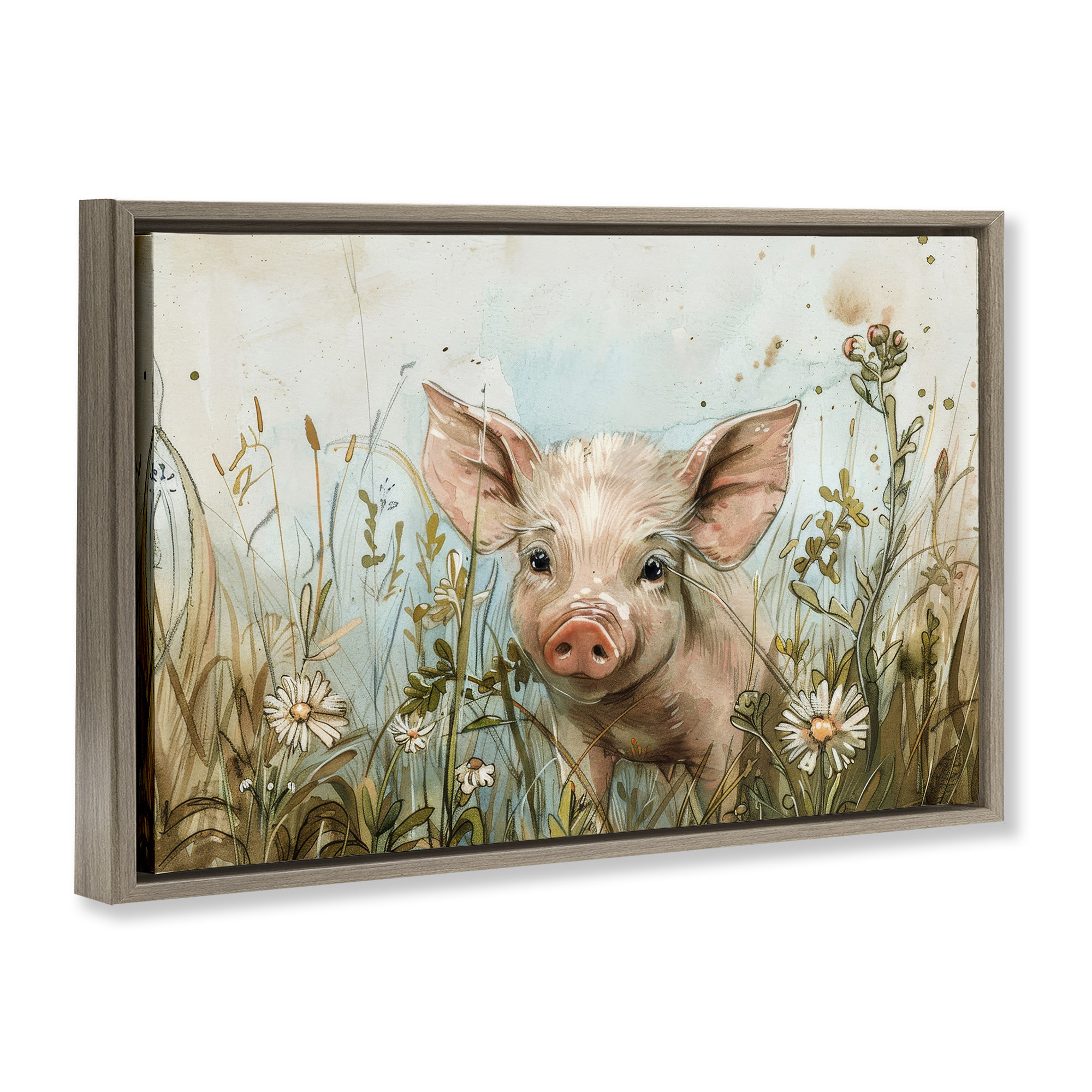 August Grove® Piglet Among Flowers Framed Floater Canvas by Petals ...