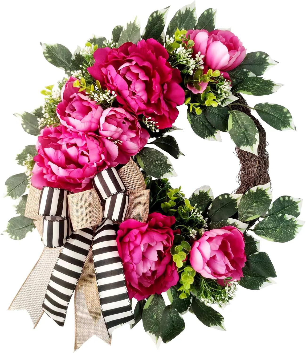 Primrue Spring Summer Wreath For Front Door,Hot Pink Peony Door Wreath ...