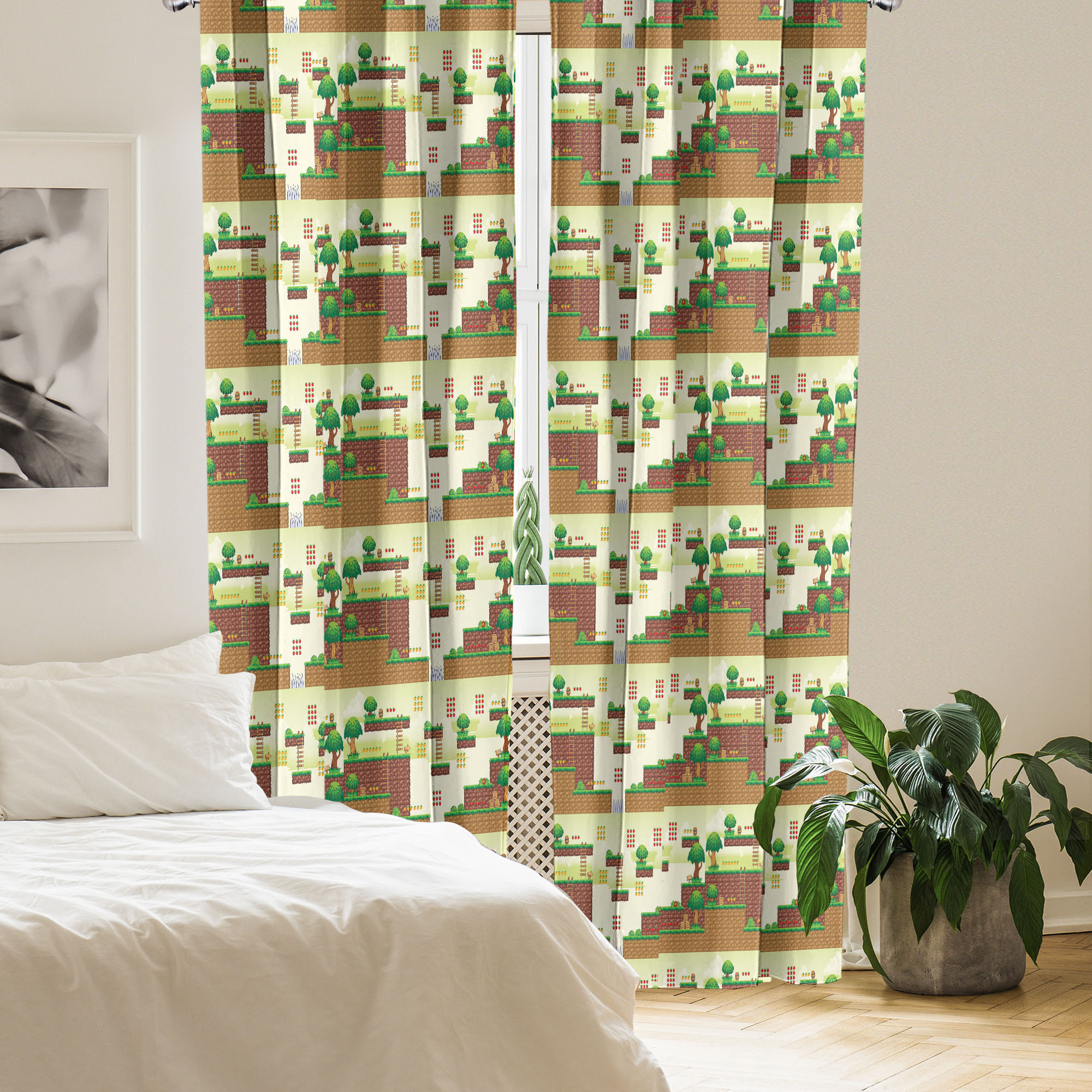 East Urban Home Arcade 4-Panel Curtains, Vintage Video Game Platform ...