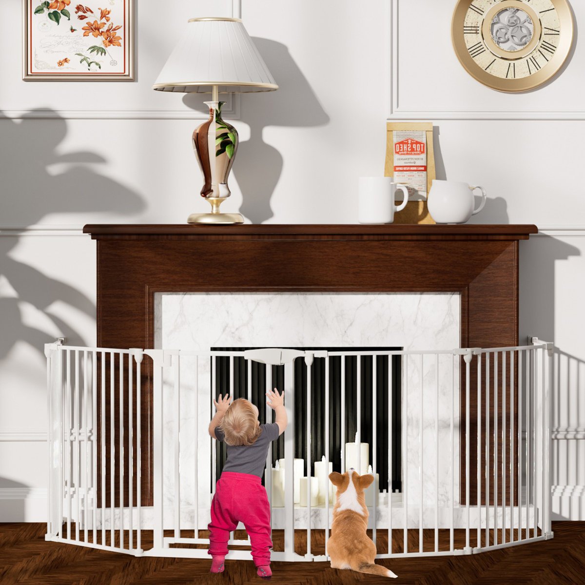 67i 198"/150" Wide Free Standing 8/6 panel Pet Gate Baby Gate With Lock ...