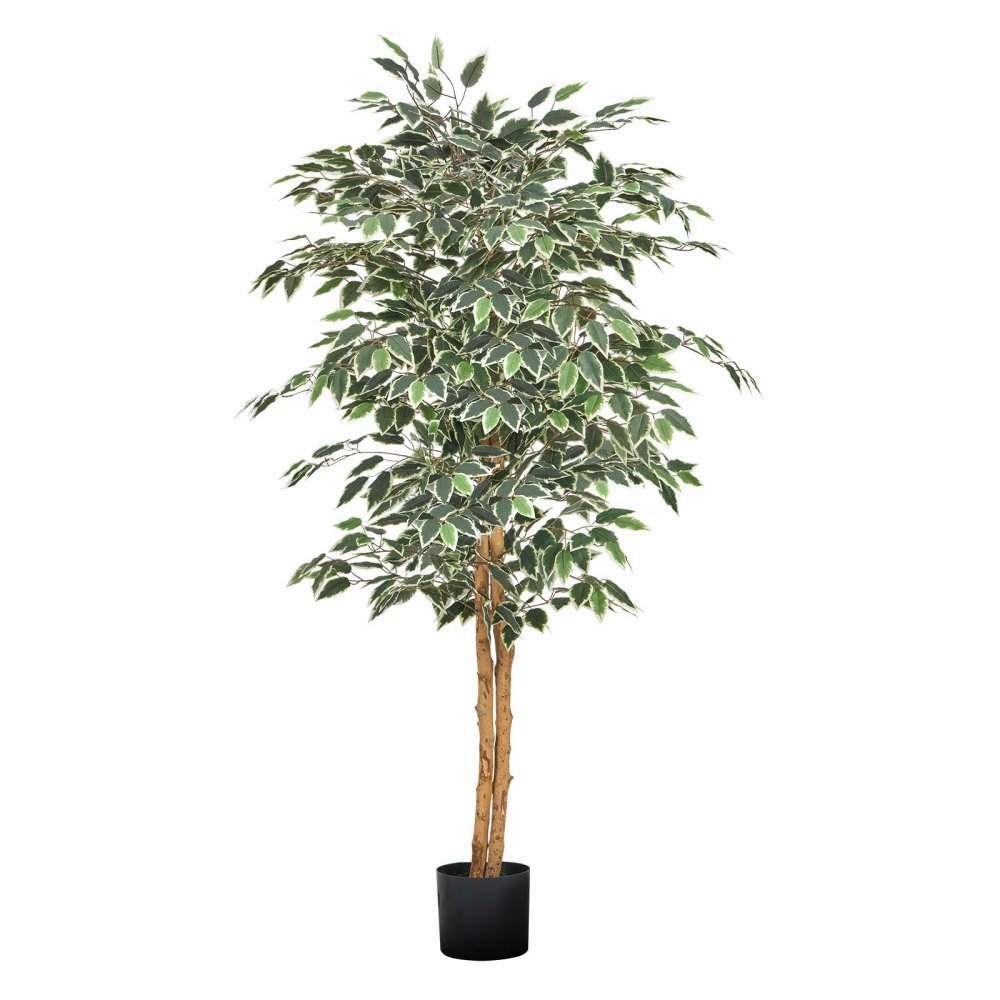 Ebern Designs 5FT Artificial Ficus Tree Tall Faux Plant with Black Pot ...