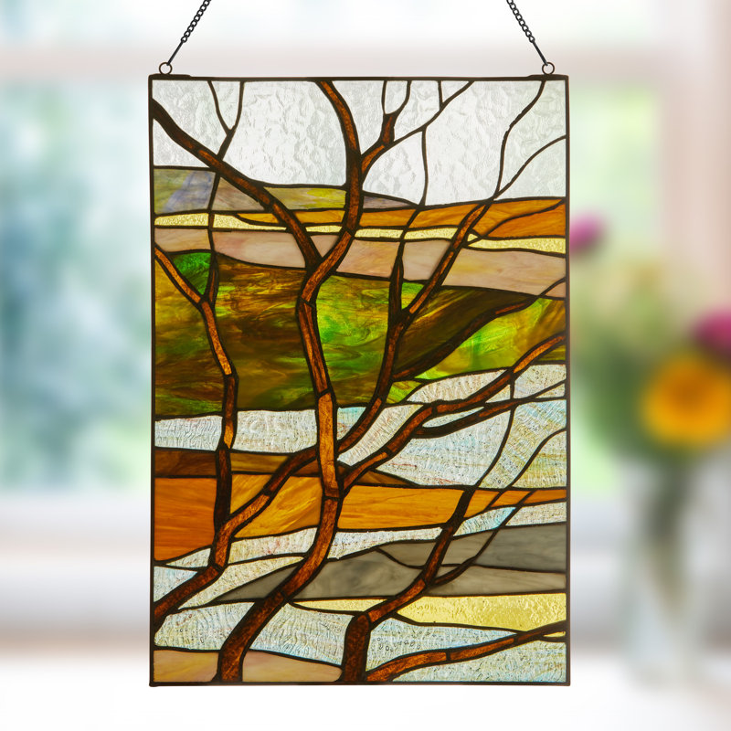 Lark Manor™ 20"H Anaviah Fall Treescape Stained Glass Window Panel ...