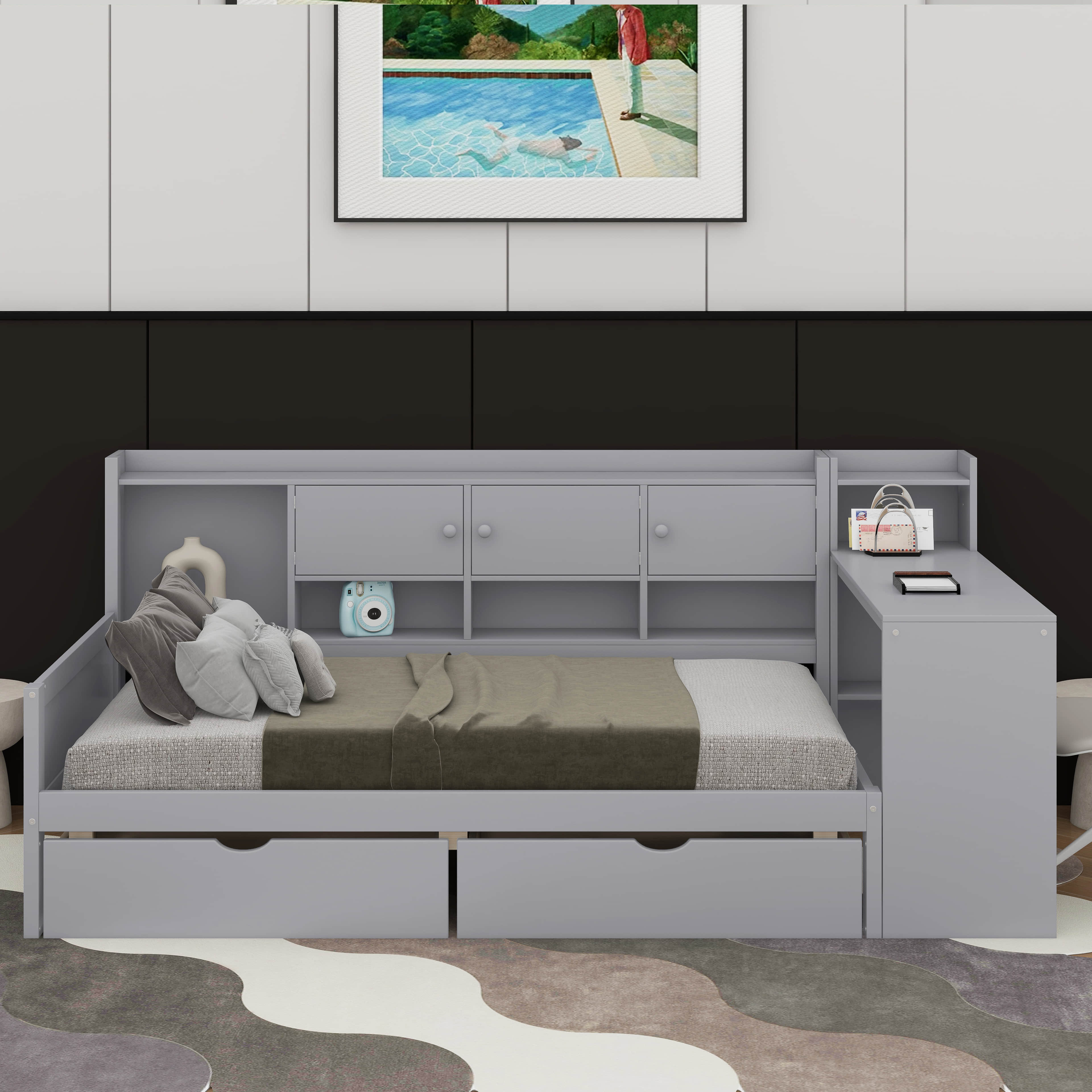 Latitude Run® Twin Size Daybed With 3 Cabinets And 2 Drawers, Wooden L ...