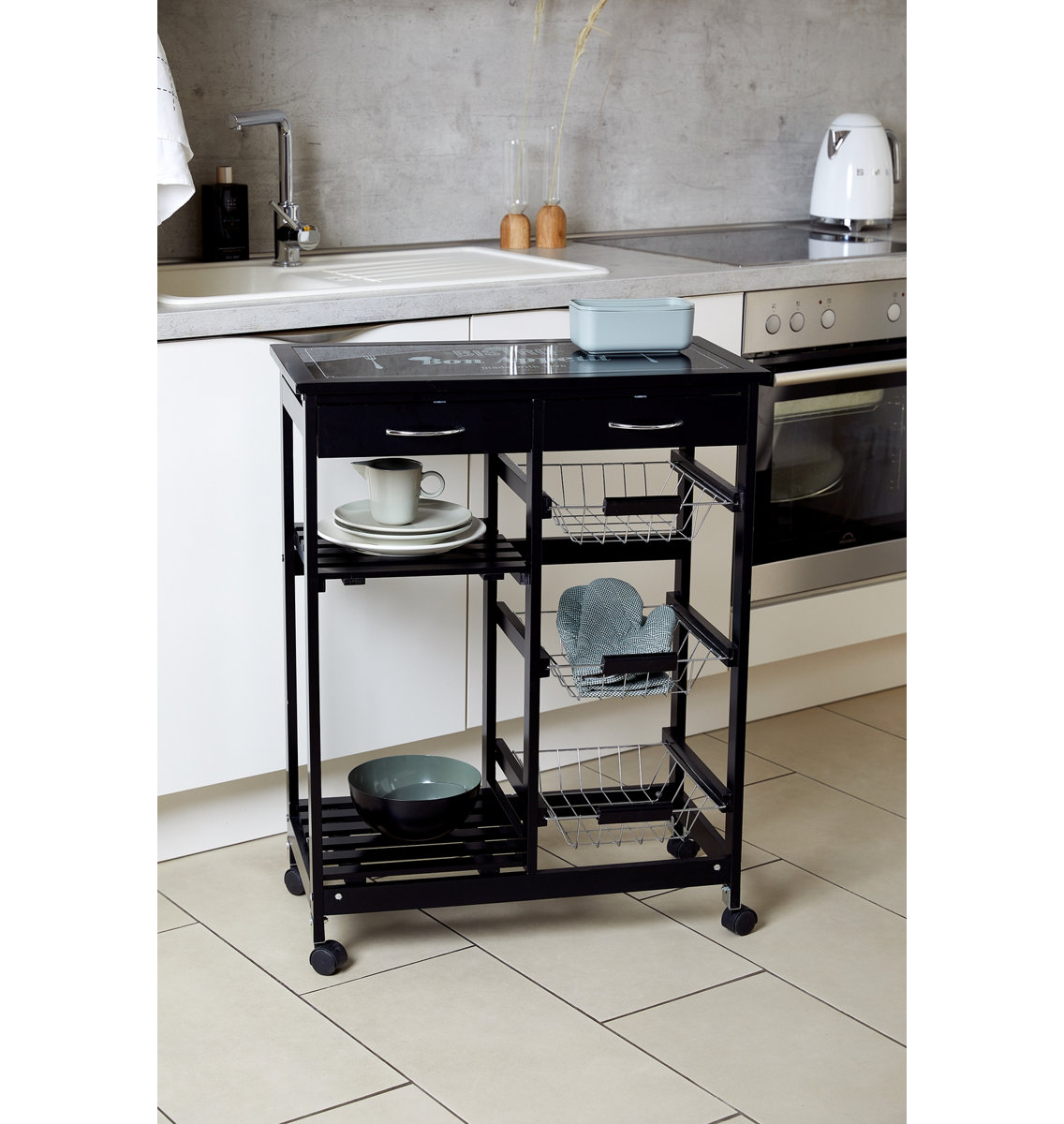 WENKO kitchen trolley Bon Appetit, kitchen shelf, Made of MDF | Wayfair ...
