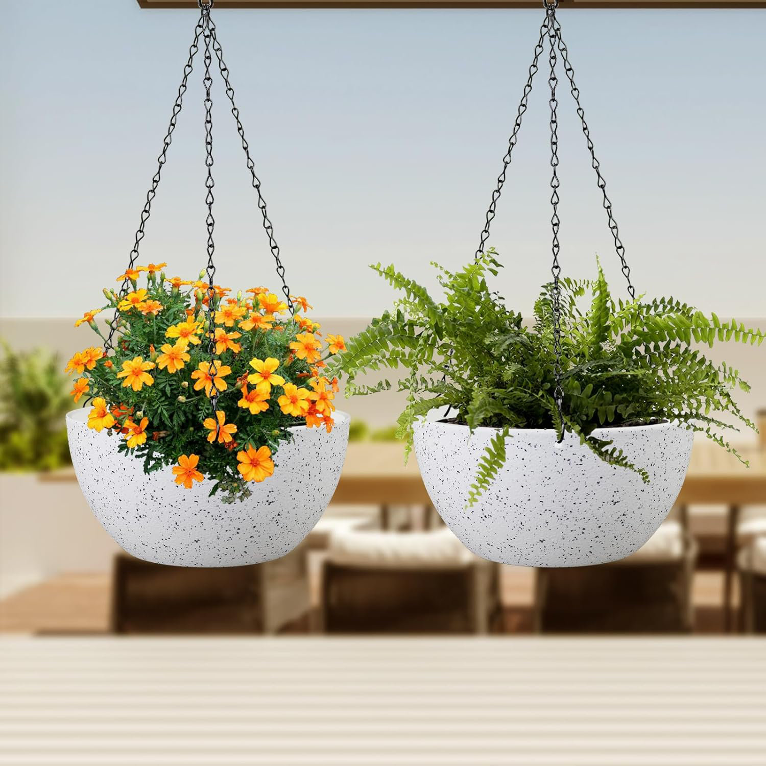 Latitude Run® Round Plastic Hanging Flower Basket with Drain Holes and ...