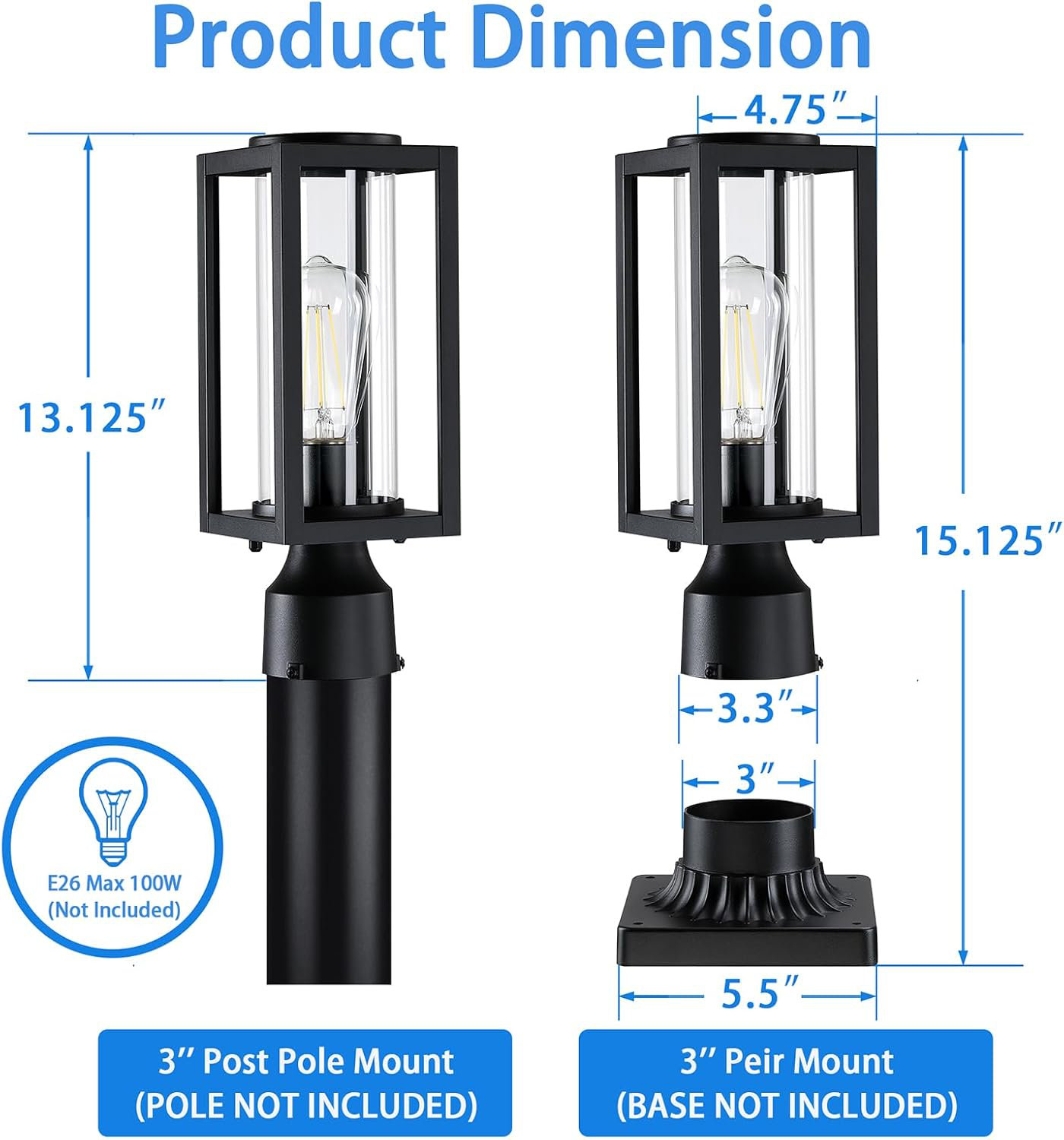 Latitude Run® Outdoor Post Lights Lamp Post Light Fixture 2 Pack Modern ...