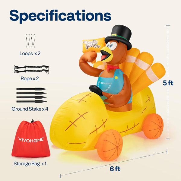 The Holiday Aisle® Dejah 6ft Long Thanksgiving Inflatable Led Lighted ...