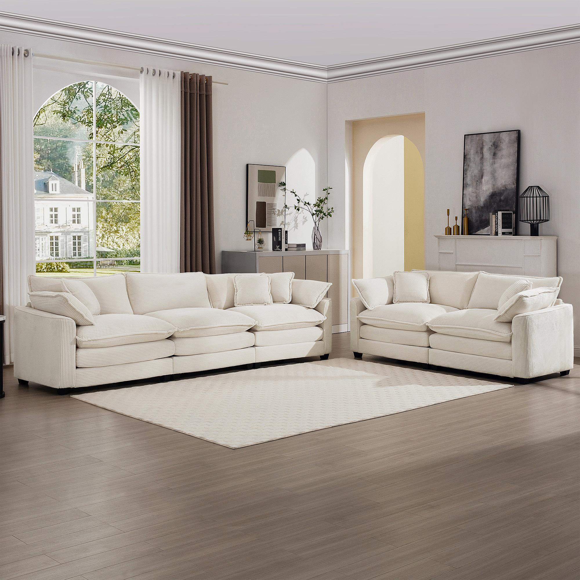 Orren Ellis Modern Fabric Living Room Set Of 2 Sofas With One 2-Seat ...