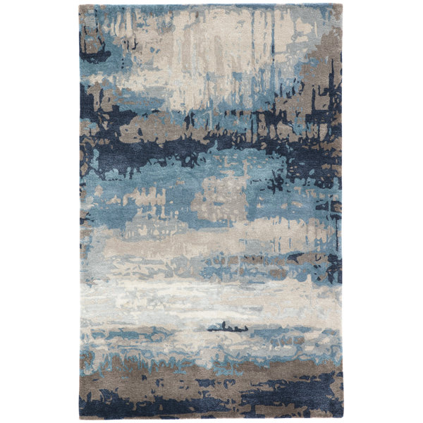 Ivy Bronx Fairmount Abstract Handmade Tufted Blue/Gray/Beige Area Rug ...