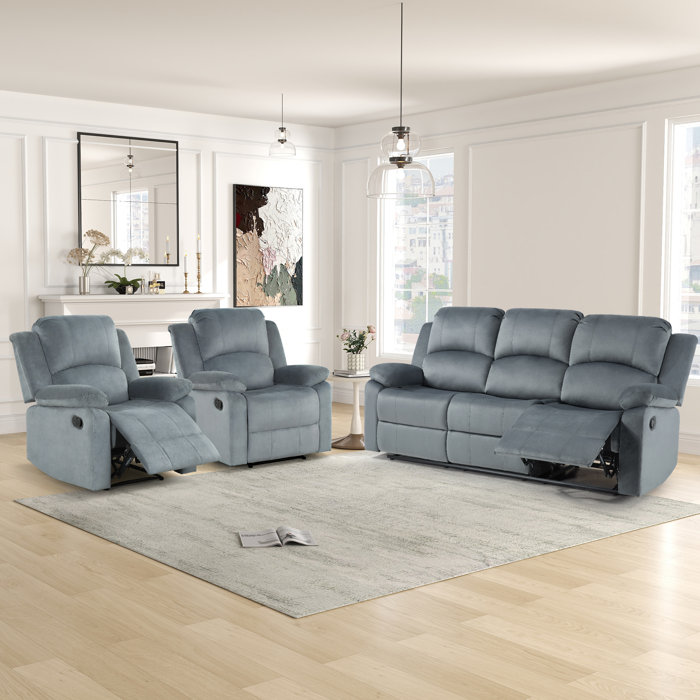 Latitude Run® Llanos 3 Piece Comfortable Microfiber Manual Recliner ...