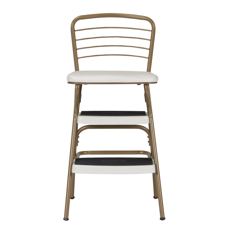 COSCO Stylaire Steel Retro Chair + Step Stool with Flip-Up Vinyl Seat ...