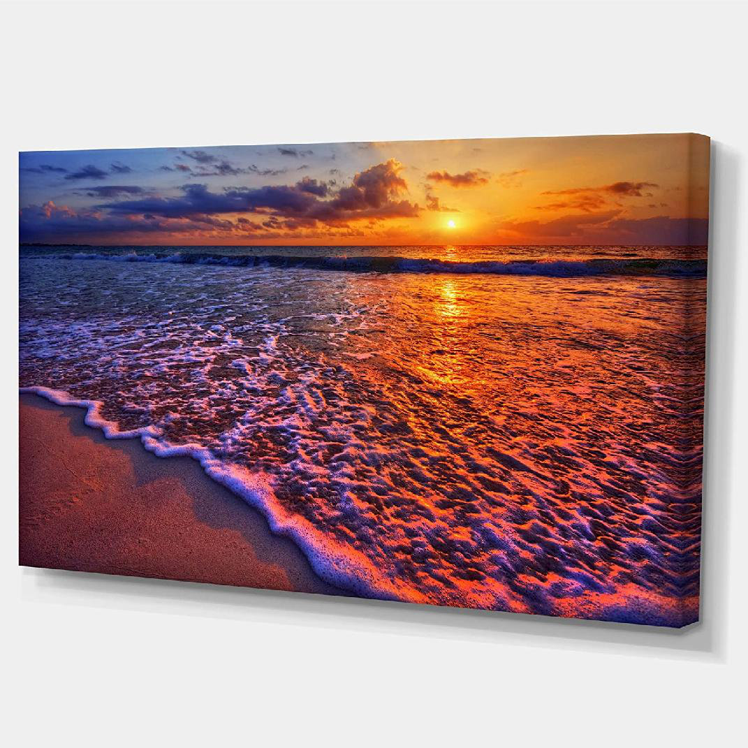 DASTINGO Colorful Sunset And Wavy Waters Seashore Art Print On Canvas ...