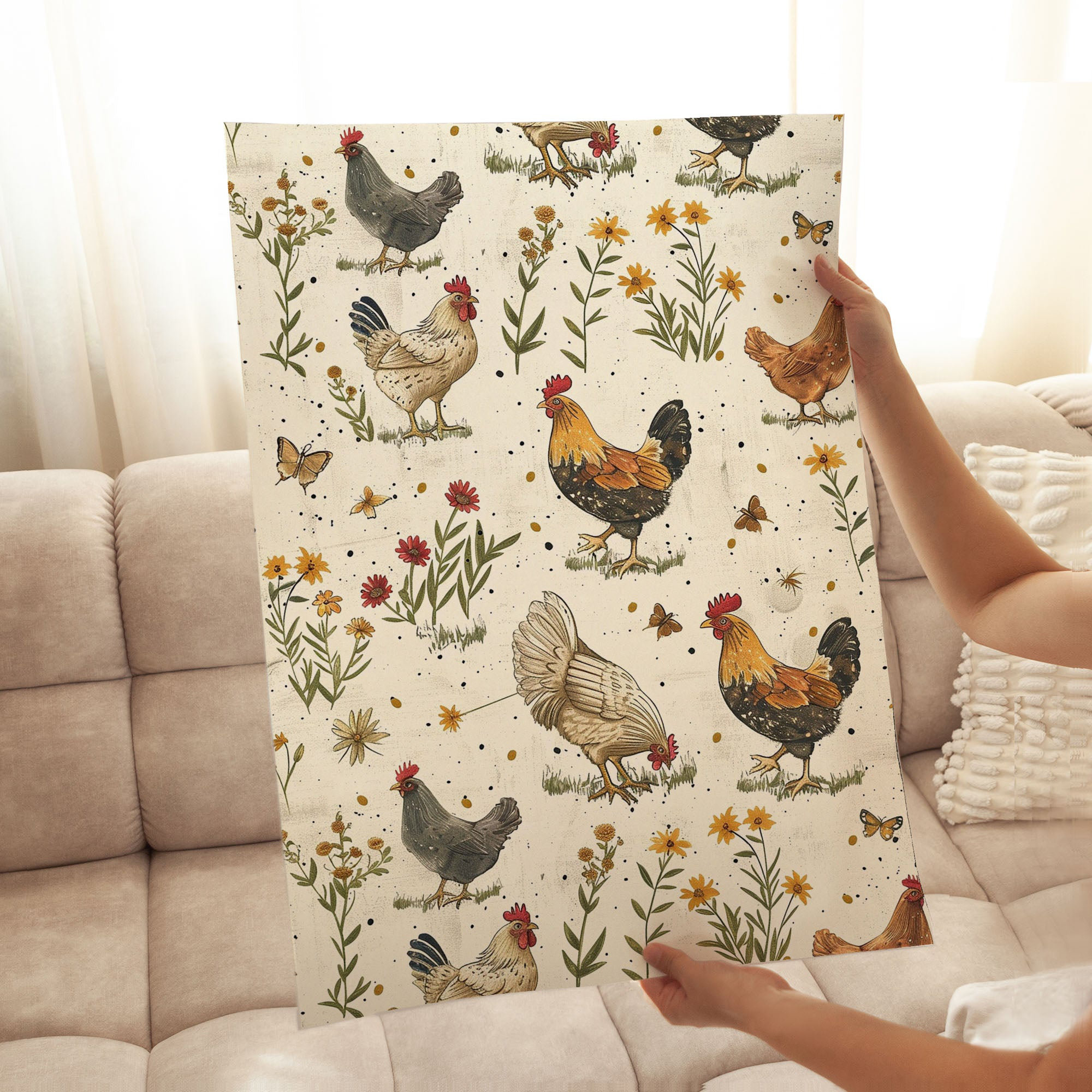 Winston Porter Animals Rustic Farmhouse Chickens Pattern V Farmhouse ...