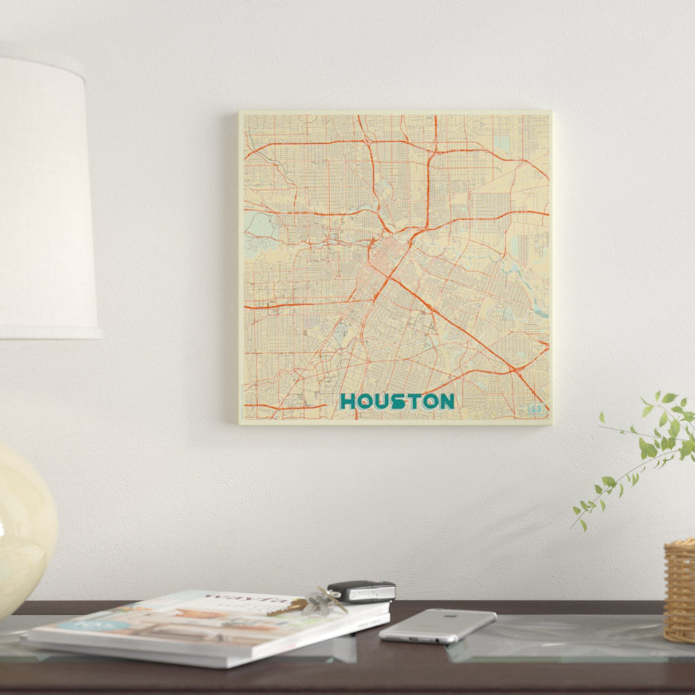 East Urban Home Houston Retro Urban Blueprint Map - Graphic Art Print ...