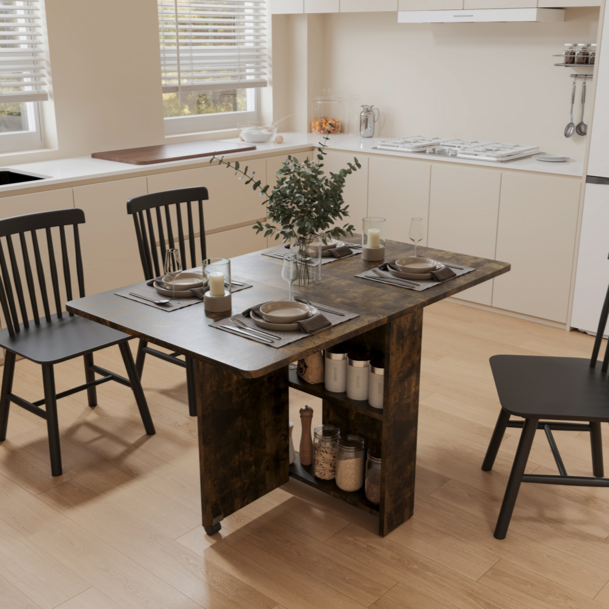 Millwood Pines Elezabeth Foldable Dining Table with Storage Shelf ...